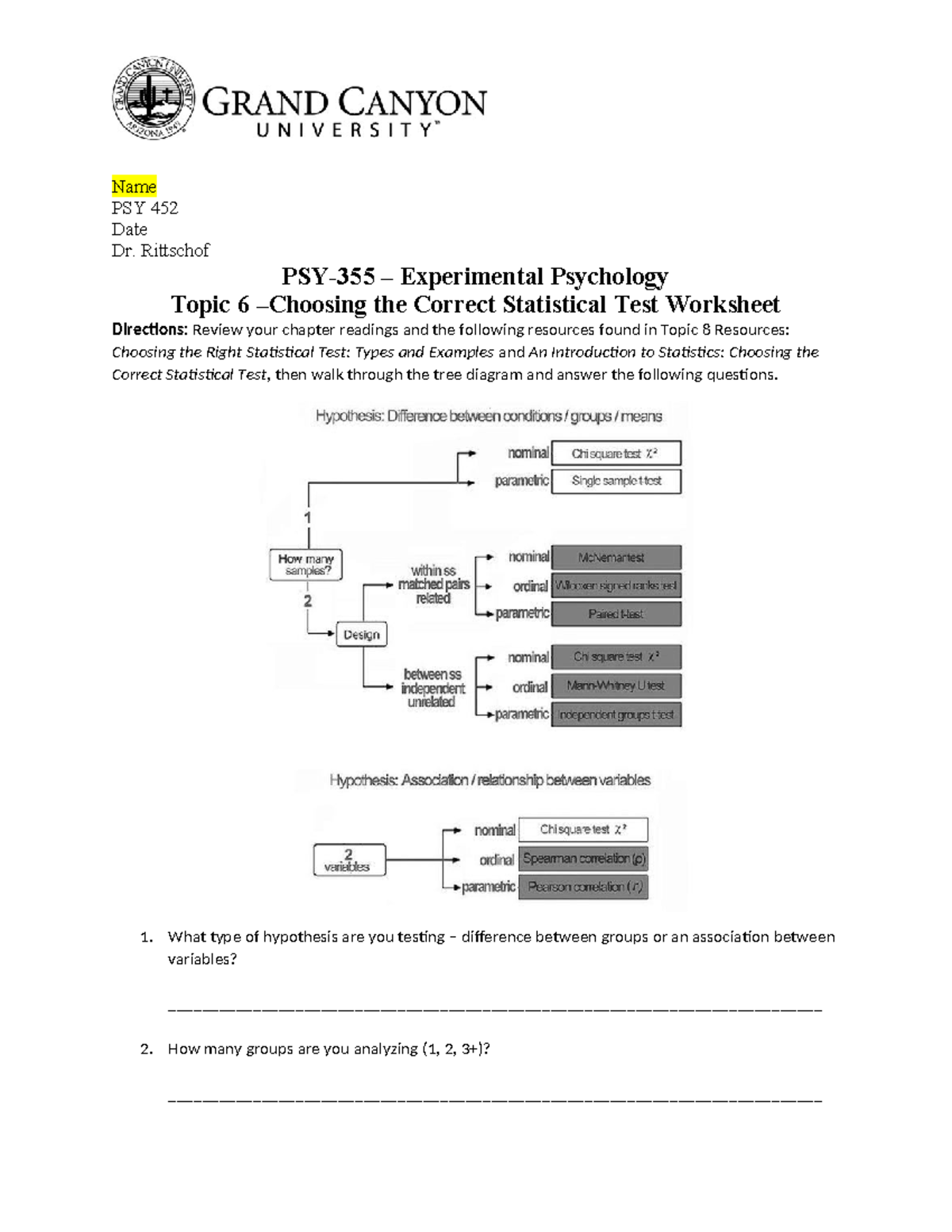 PSY-452-RS-Choosing the Correct Statistical Test Worksheet - Name PSY ...