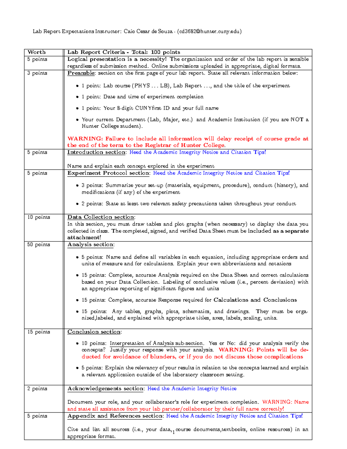 Lab Expectations - Lecture and lab notes/hw - Lab Report Expectations ...