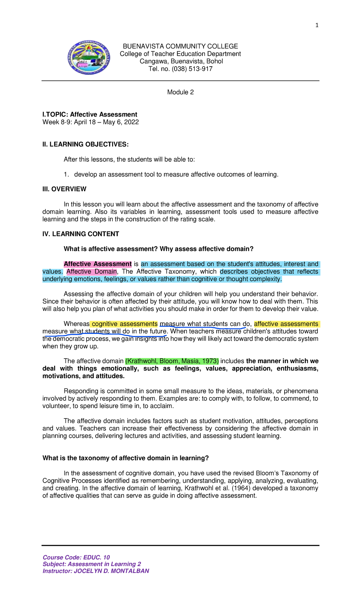 Midterm Module 2 - LECTURE NOTES - Course Code: EDUC. 10 Subject ...