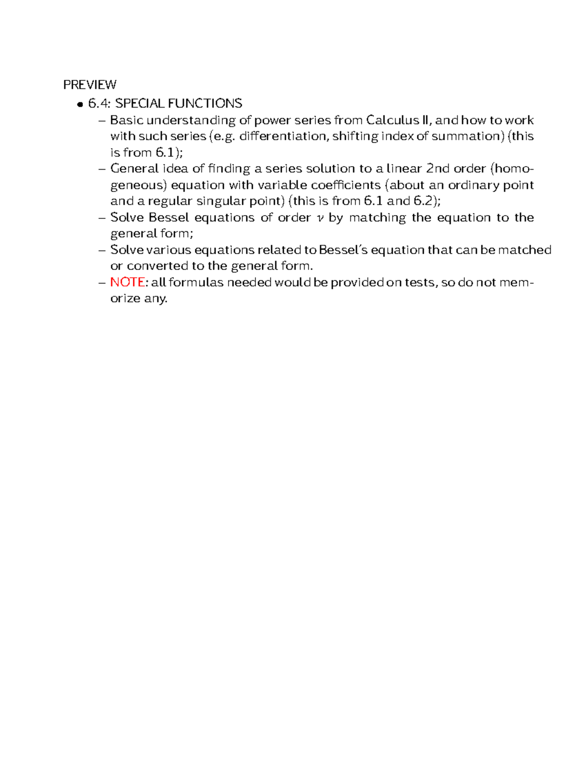 Math2860 Ode Lecture 11 Series Solutions Preview • 6 Special