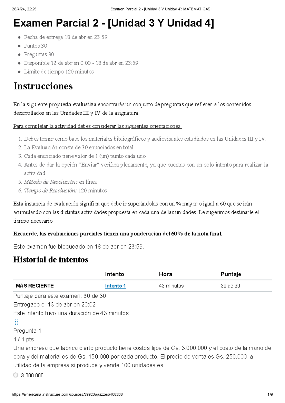 Examen Parcial 2 - [Unidad 3 Y Unidad 4] Matematicas II - Examen Parcial 2 - [Unidad 3 Y Unidad ...