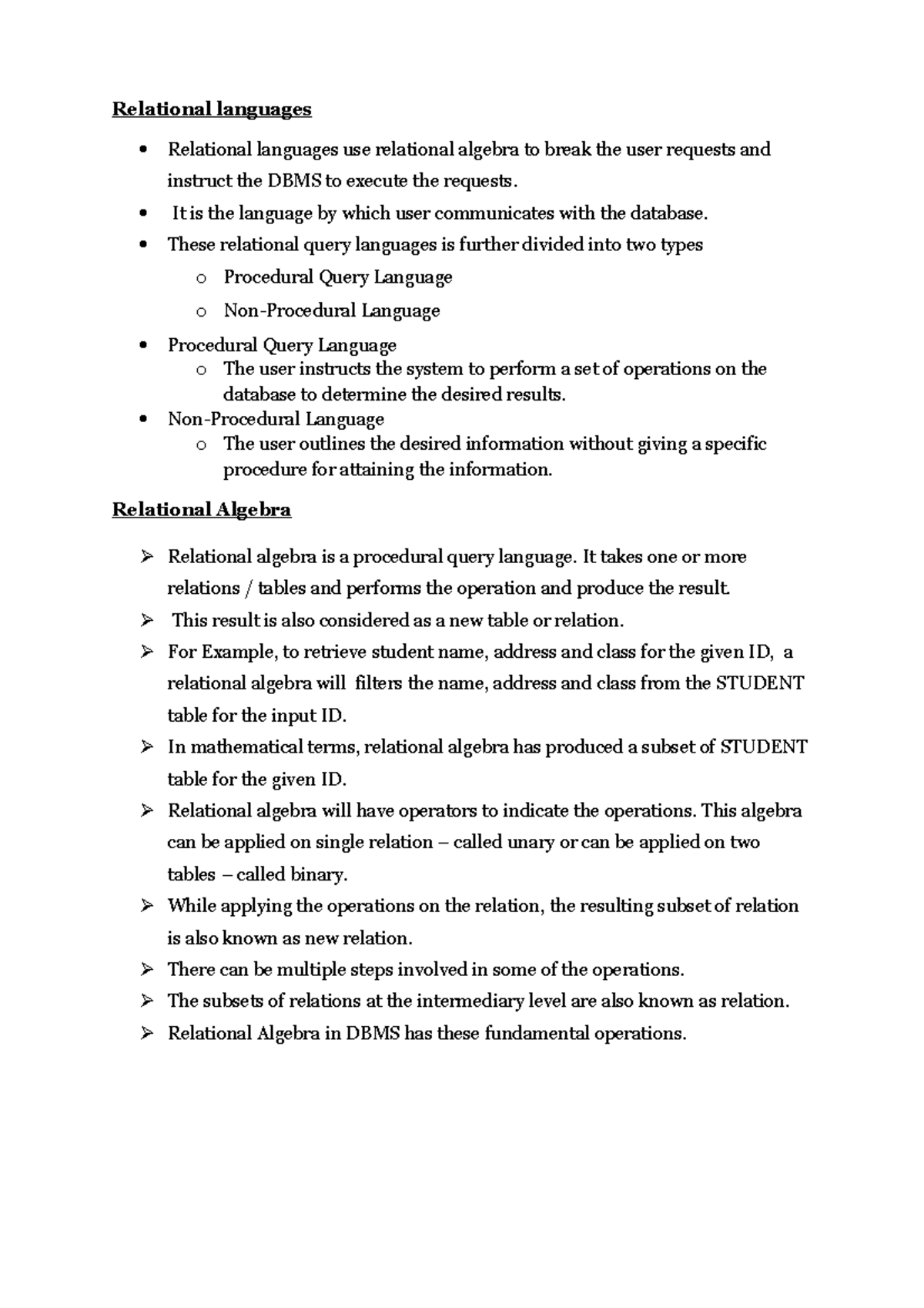 2.Relational languages - It is the language by which user communicates ...