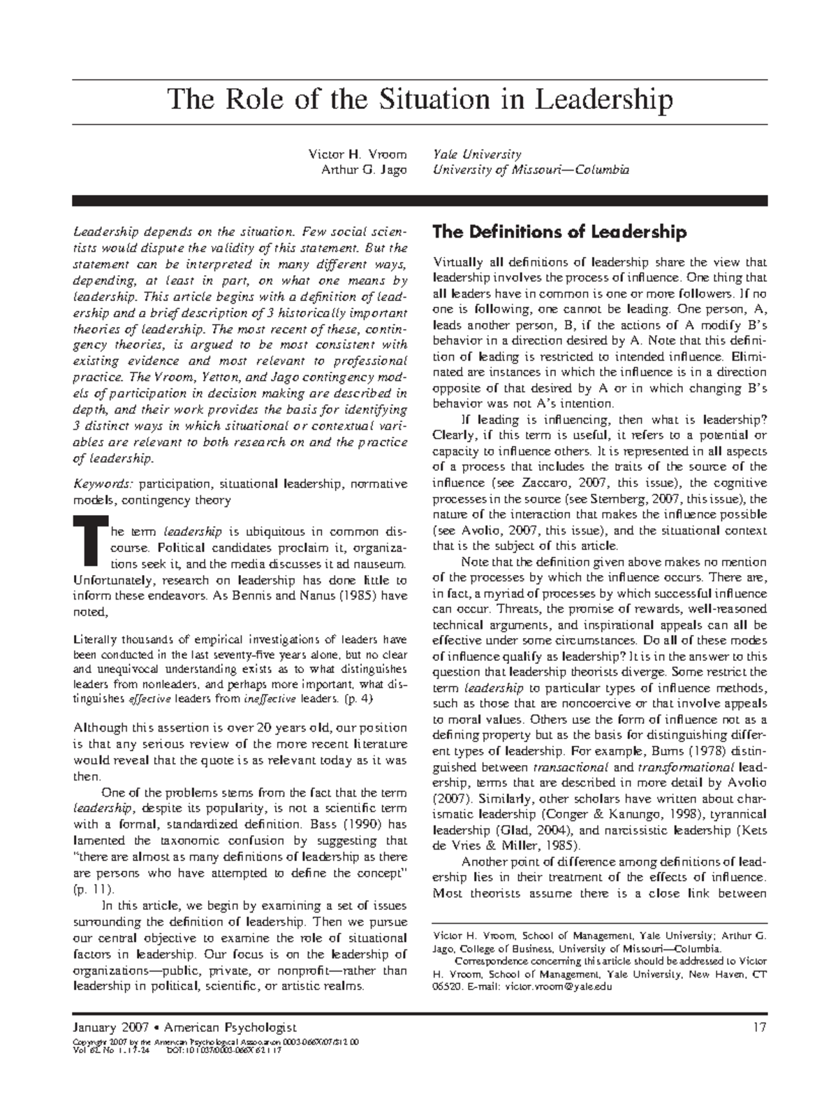 The Role of the Situation in Leadership - Vroom Yale University Arthur ...