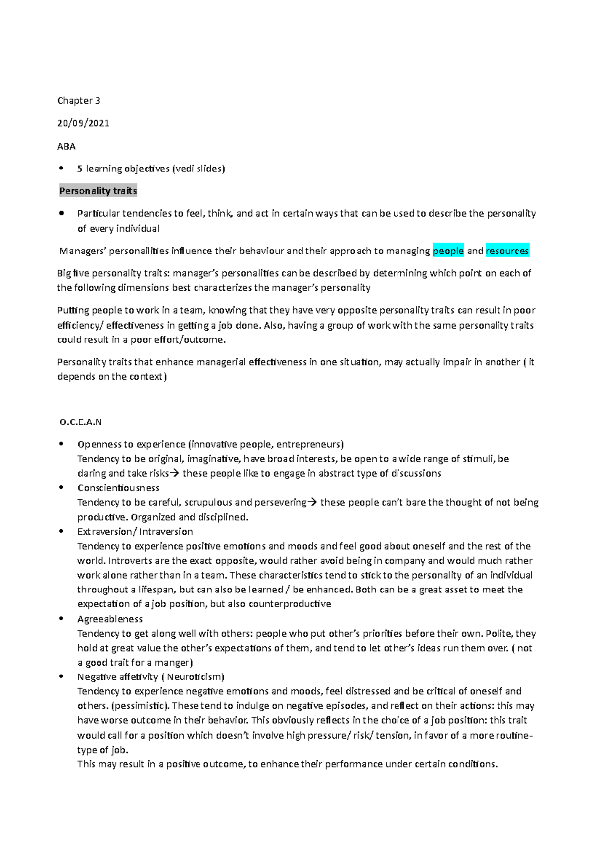 ABA - various integrations - Chapter 3 20/09/ ABA 5 learning objectives ...