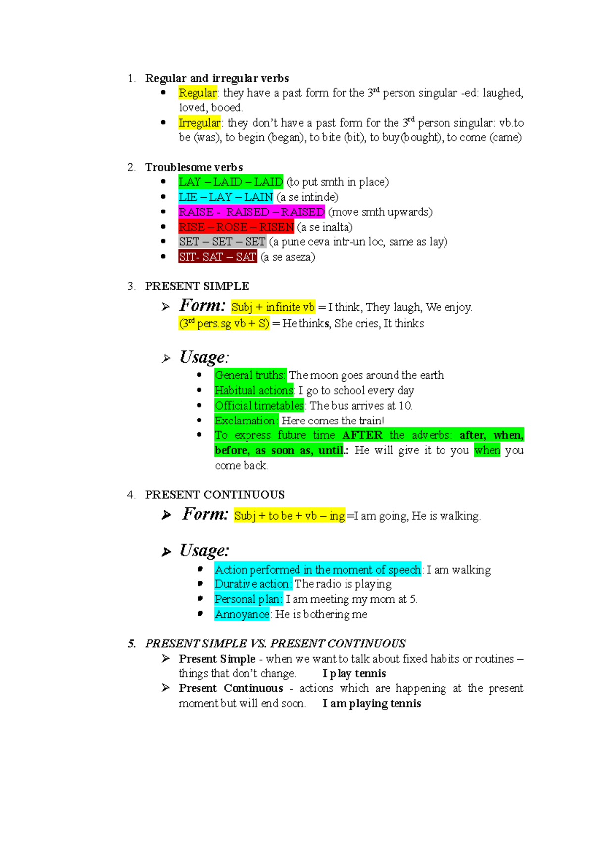 LEC an1 sem2 - Lecture notes 1-10 - 1. Regular and irregular verbs ...