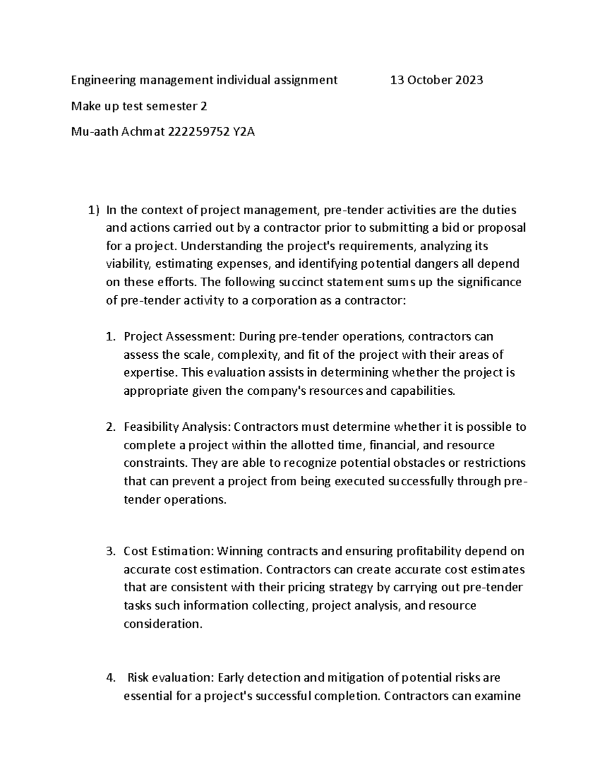 Engineering management individual assignment 13 October 2023 - Engineering management individual ...