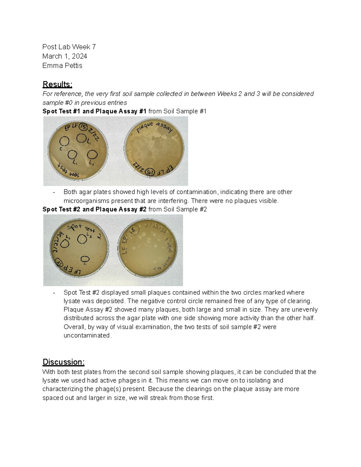 Week7Post Lab - week 7 post lab results and discussion, and reflection - Post Lab Week 7 March 1 ...