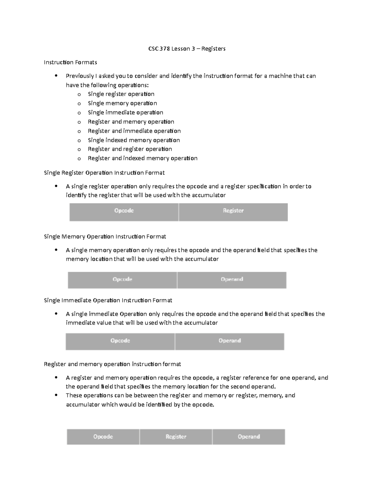Lesson 3 Adding Registers - CSC 378 Lesson 3 – Registers Instruction ...