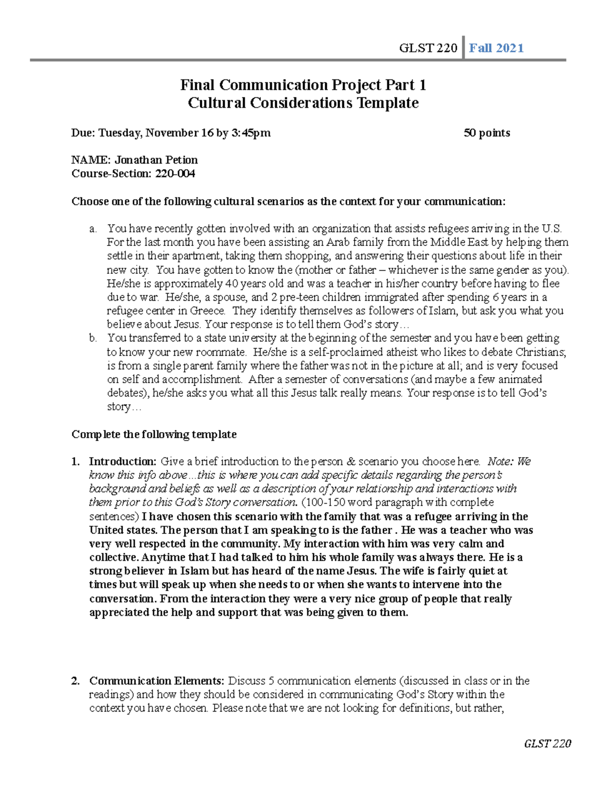 GLST 220 Final Communication pt. 1 - GLST 220 Fall 2021 Final ...