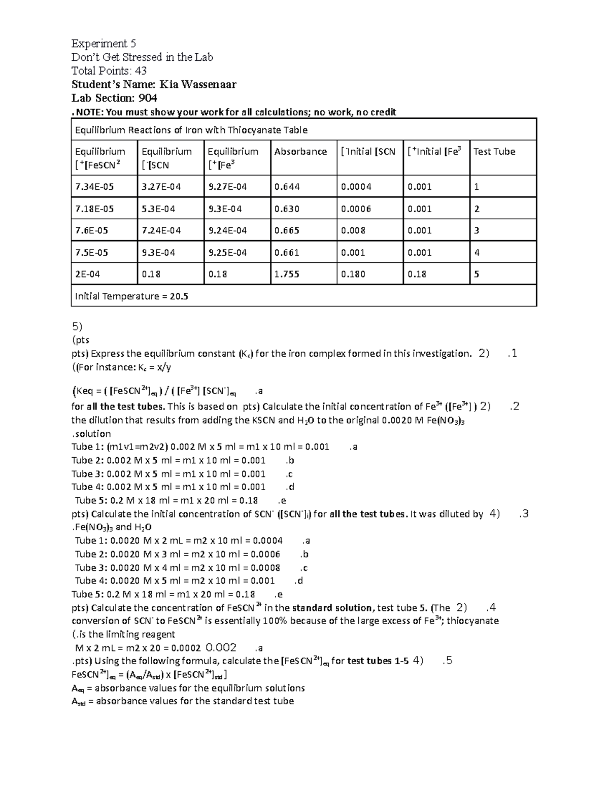 CHEM 110 L - Experiment 5 Don't Get Stressed - Experiment 5 Don’t Get ...