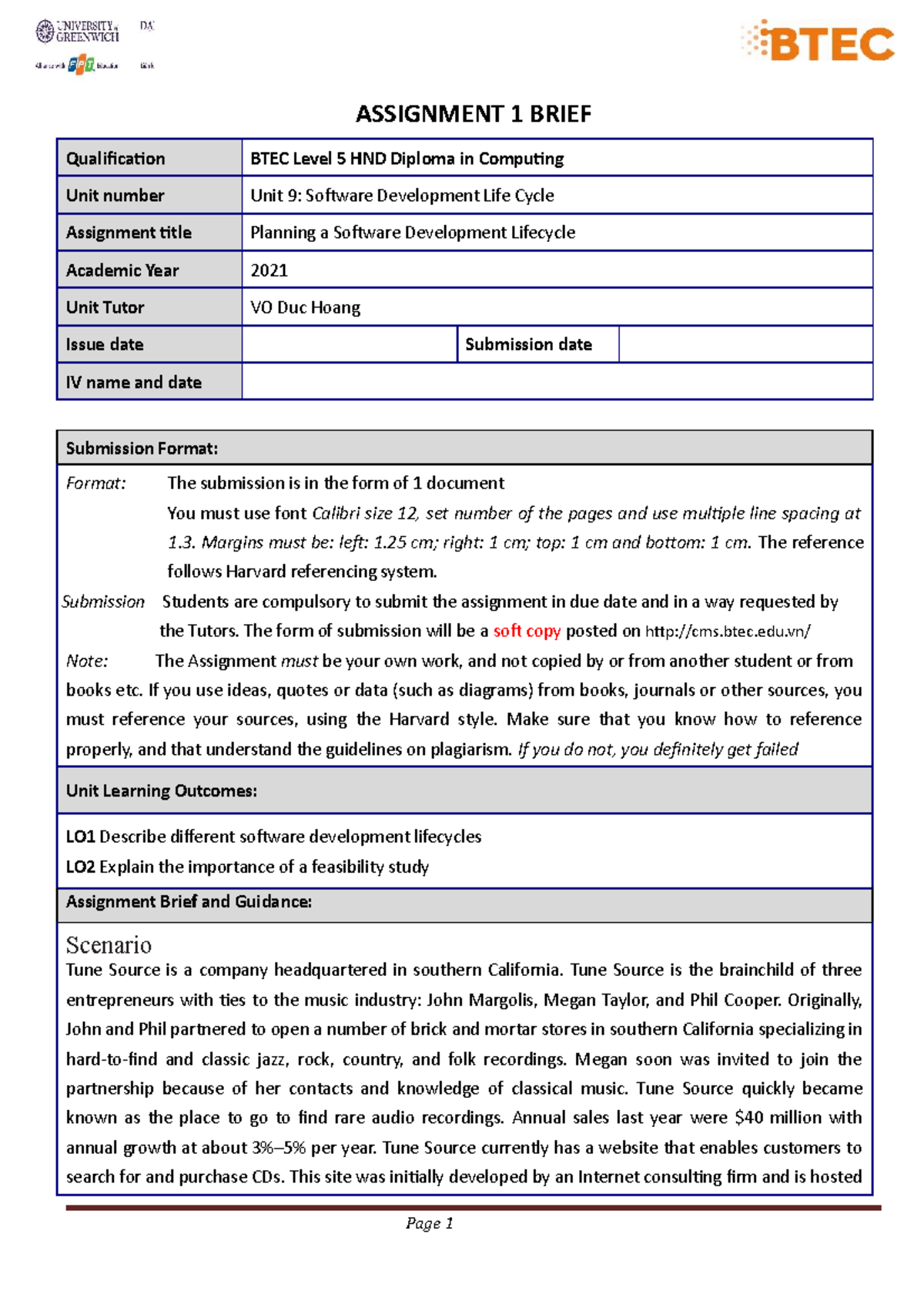Unit 9.Assignment brief 1 - ASSIGNMENT 1 BRIEF Qualification BTEC Level ...