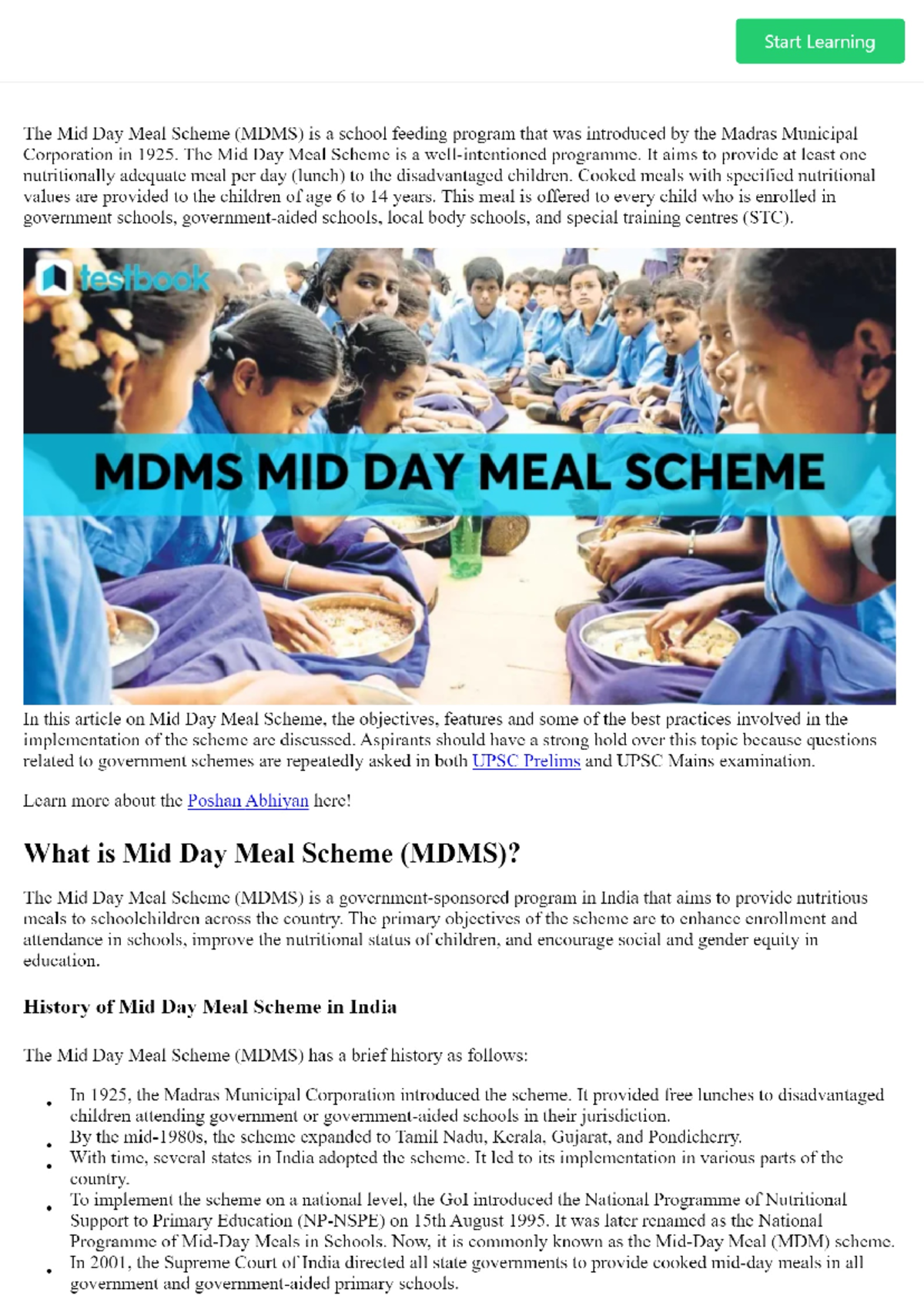 Mid Day Meal Scheme UPSC Notes Objectives and Features - Start Learning ...