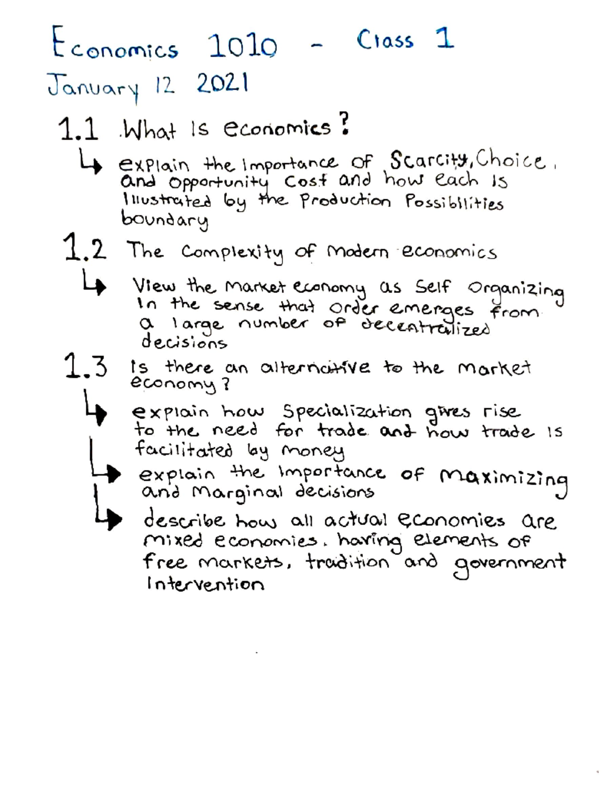 ECON1010 Class 1 Notes - Econ 1010 - Studocu