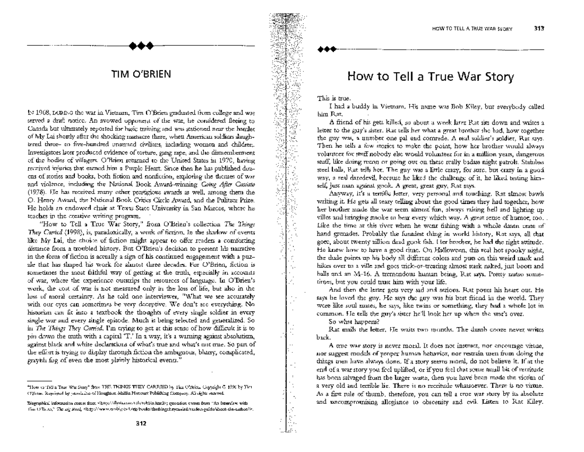 OBrien How+to+Tell+a+True+War+Story NHR+6E - ••• TIM O'BRIEN IN 1968 ...