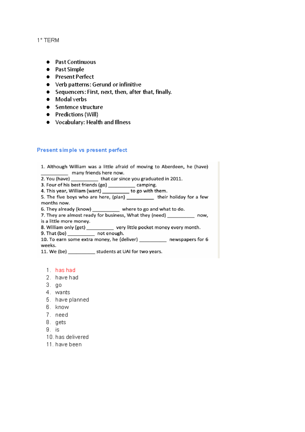 Ingles - primer cuatrimestre - 1° TERM Past Continuous Past Simple ...