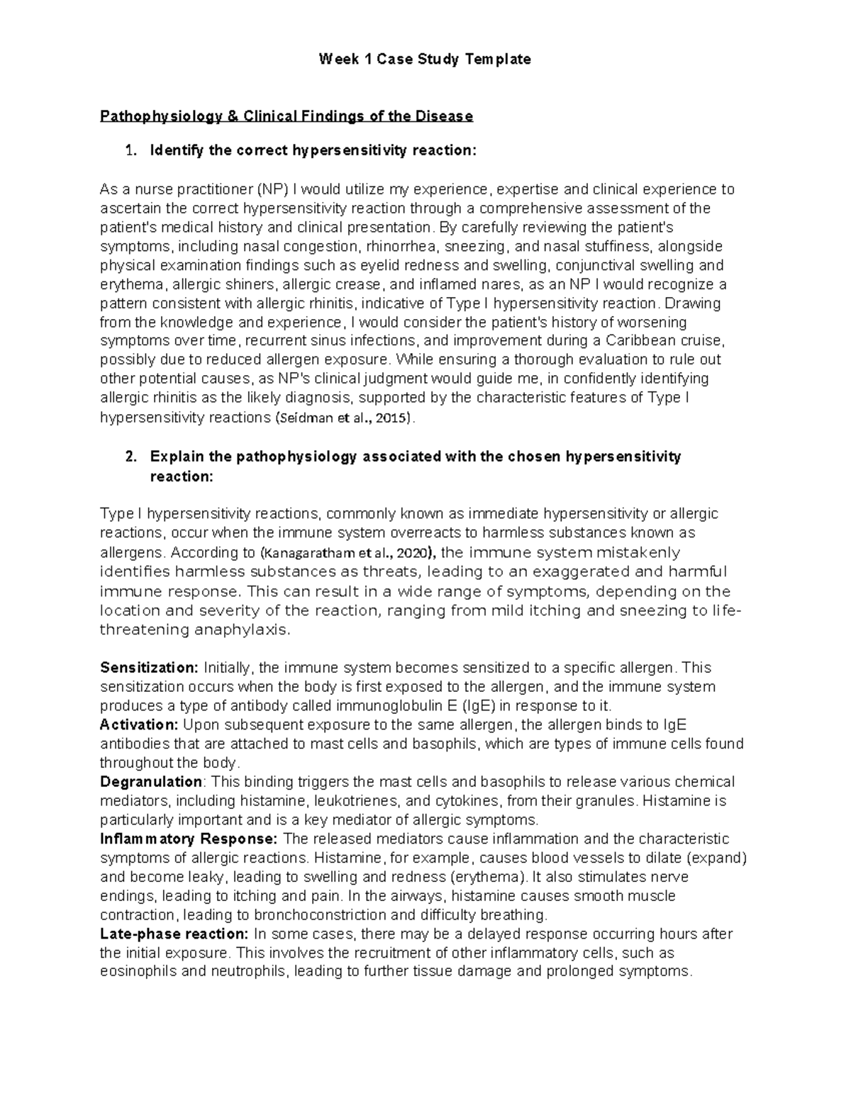 NP NR507 Week 1 Case Study Template - Pathophysiology & Clinical ...