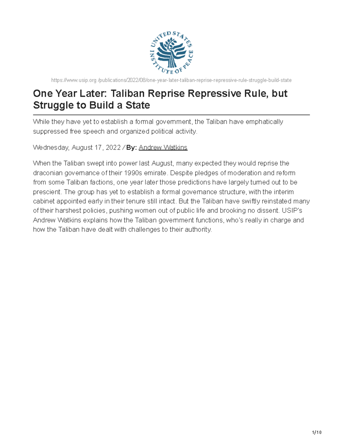 Usip.org-One Year Later Taliban Reprise Repressive Rule but Struggle to ...
