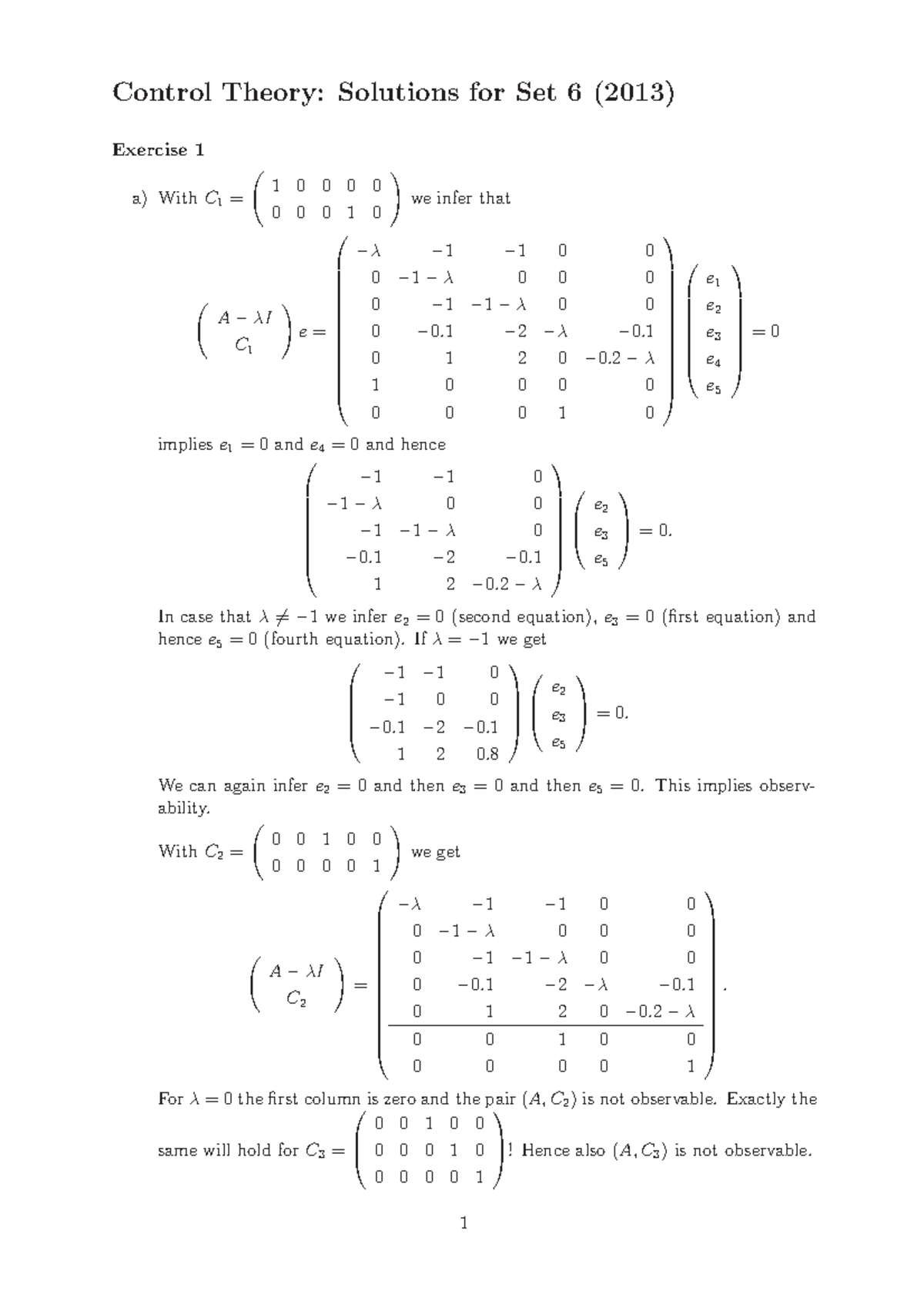 Compulsory declarations, answers - Set 6 2013 - Control Theory: Solutions for Set 6 (2013 ...