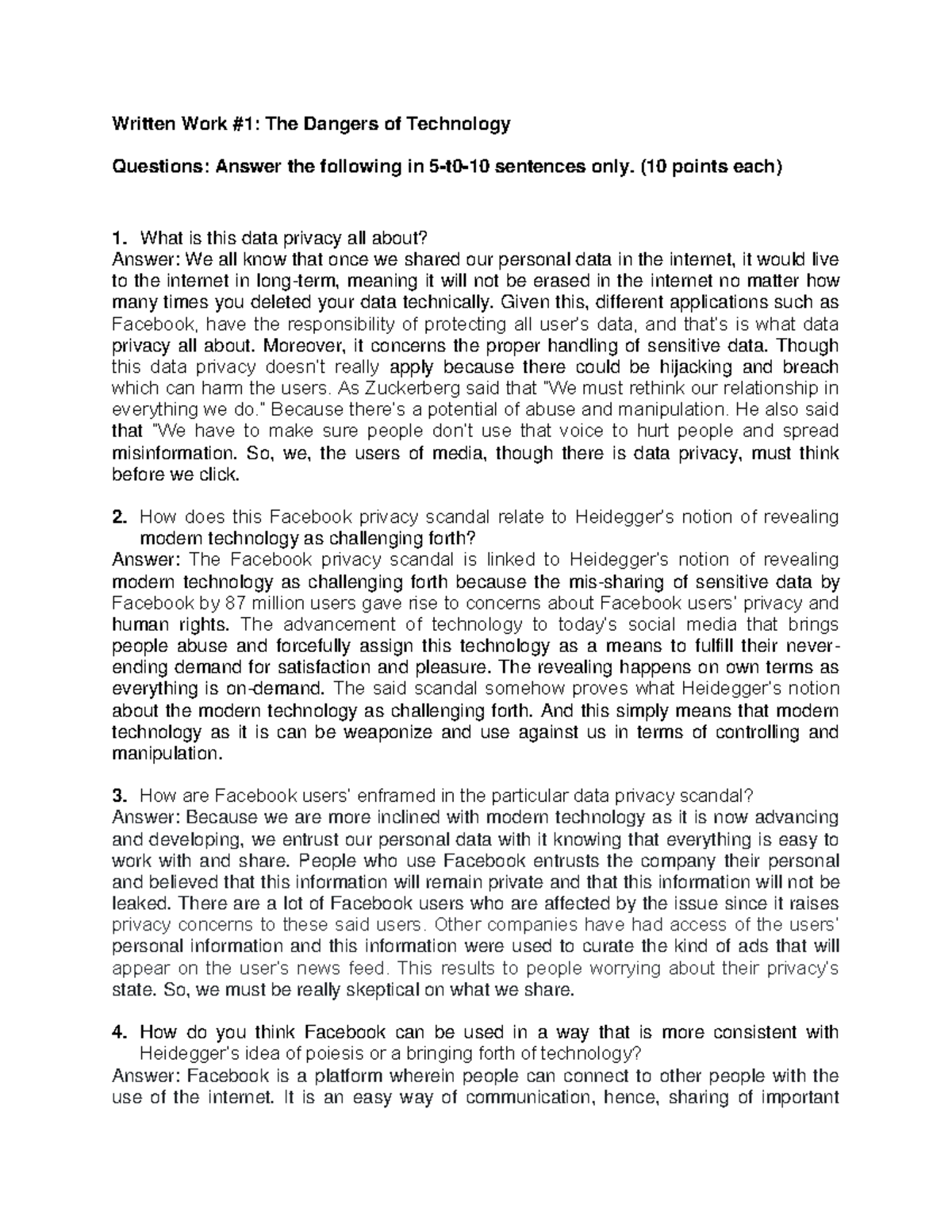 WW1 The Dangers of Technology - Written Work #1: The Dangers of ...