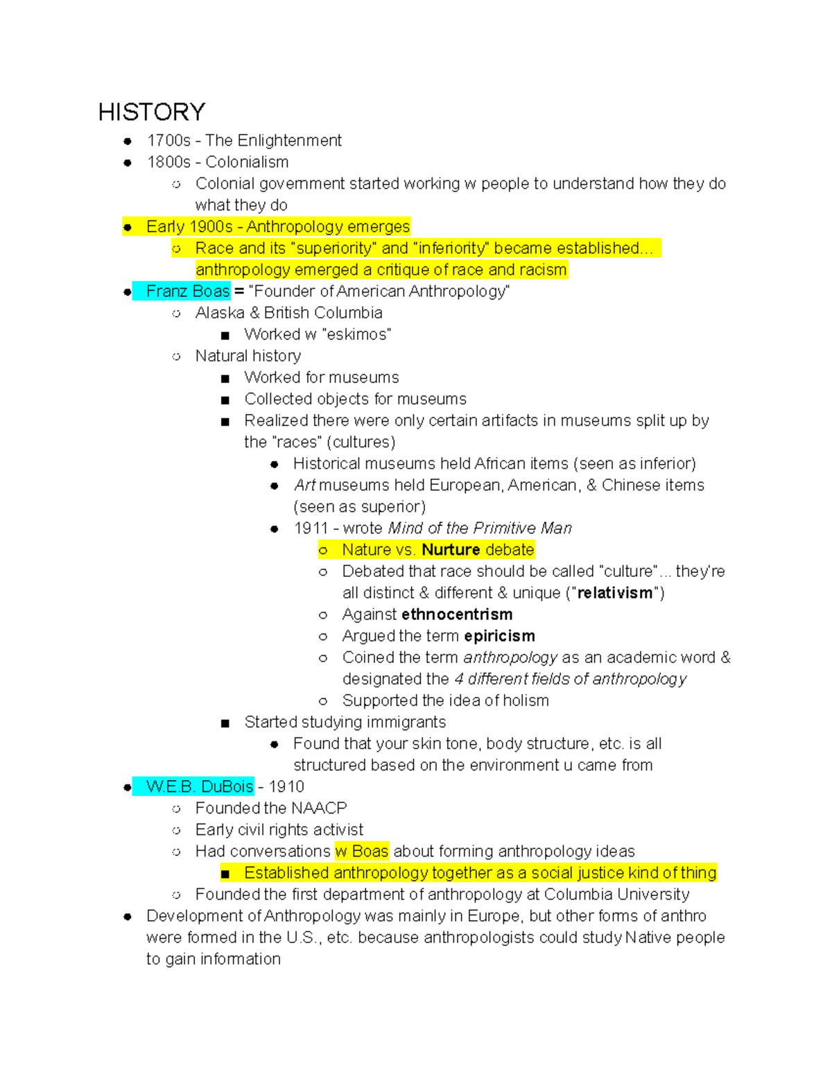 ANT Intro to Anthropology; A History - HISTORY 1700s - The ...