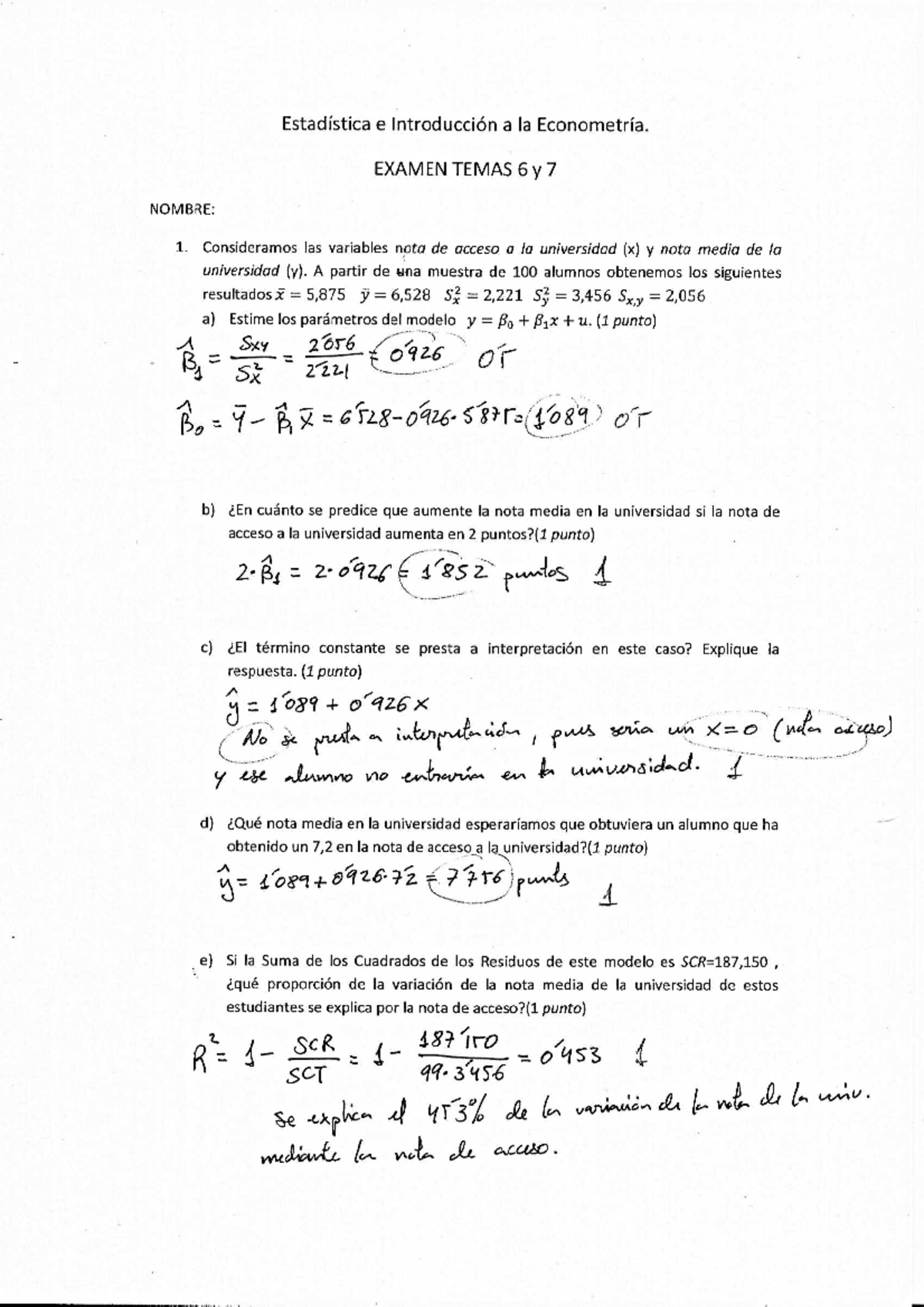 Examen 2013, preguntas y respuestas, temas 6,7 - Estadistica e a la Econometria. EXAMEN TEMAS 6 ...