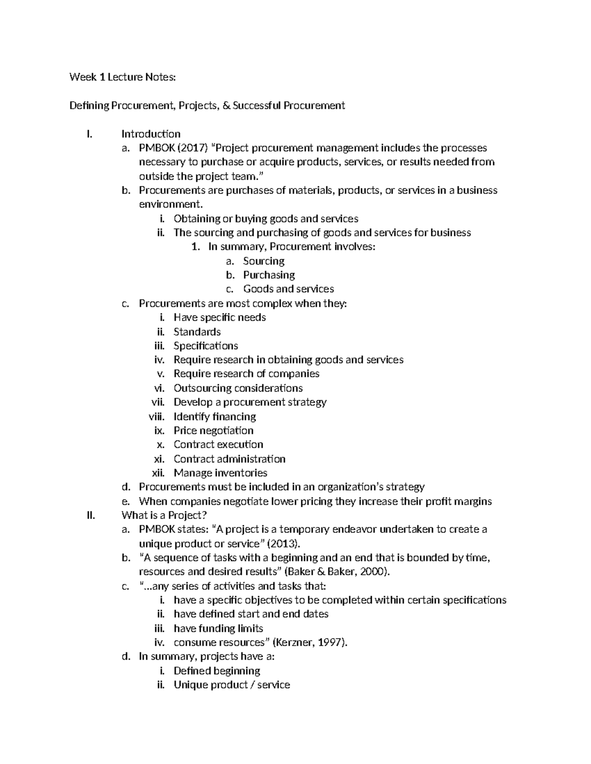 Week 1 Lecture Notes - Week 1 Lecture Notes: Defining Procurement ...