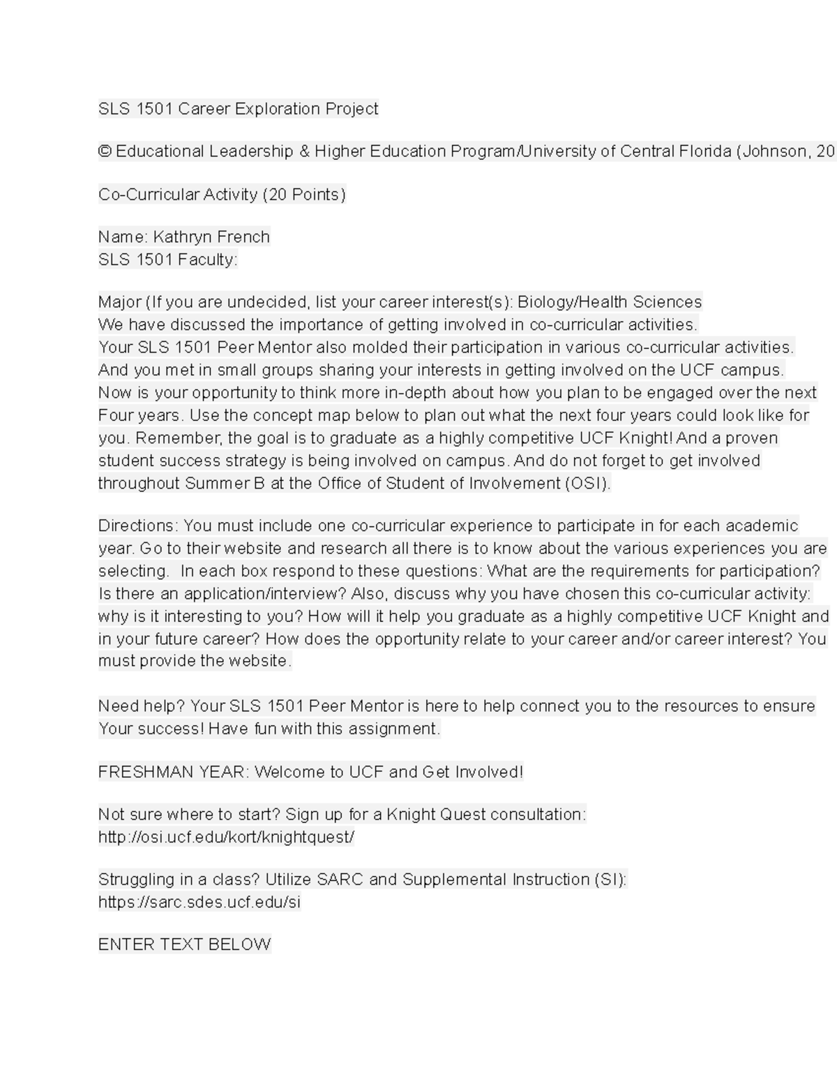 SLS 1501 Career Exploration Project - SLS 1501 Career Exploration ...