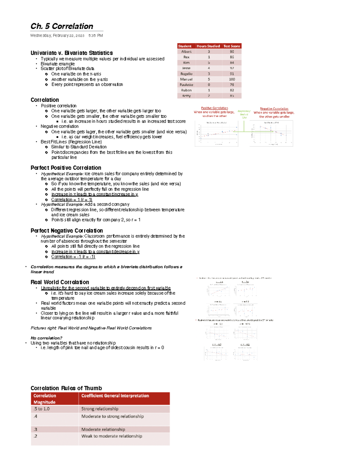 PSY 203 Ch. 5 Correlation - Ch. 5 Correlation Wednesday, February 22, 2023 5:35 PM Univariate v ...