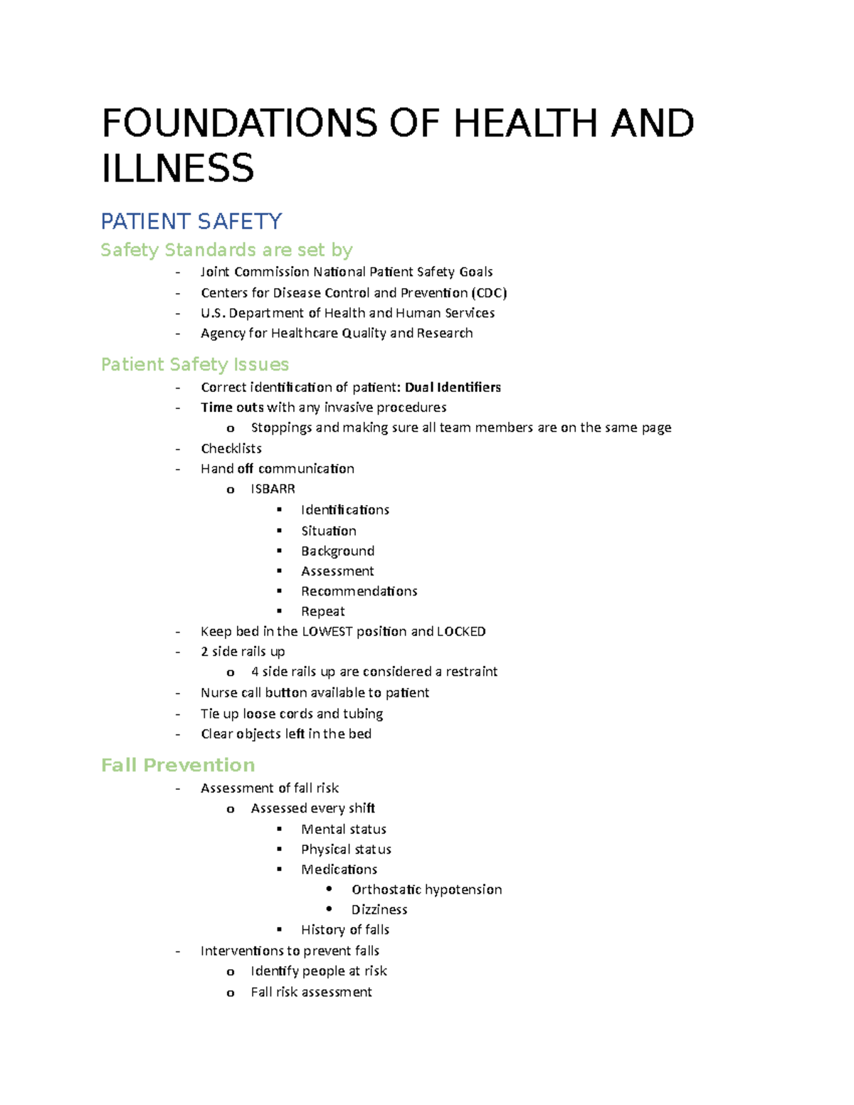 Foundations of health and illness (fall 2019 ) - NU 450 - Avila - Studocu