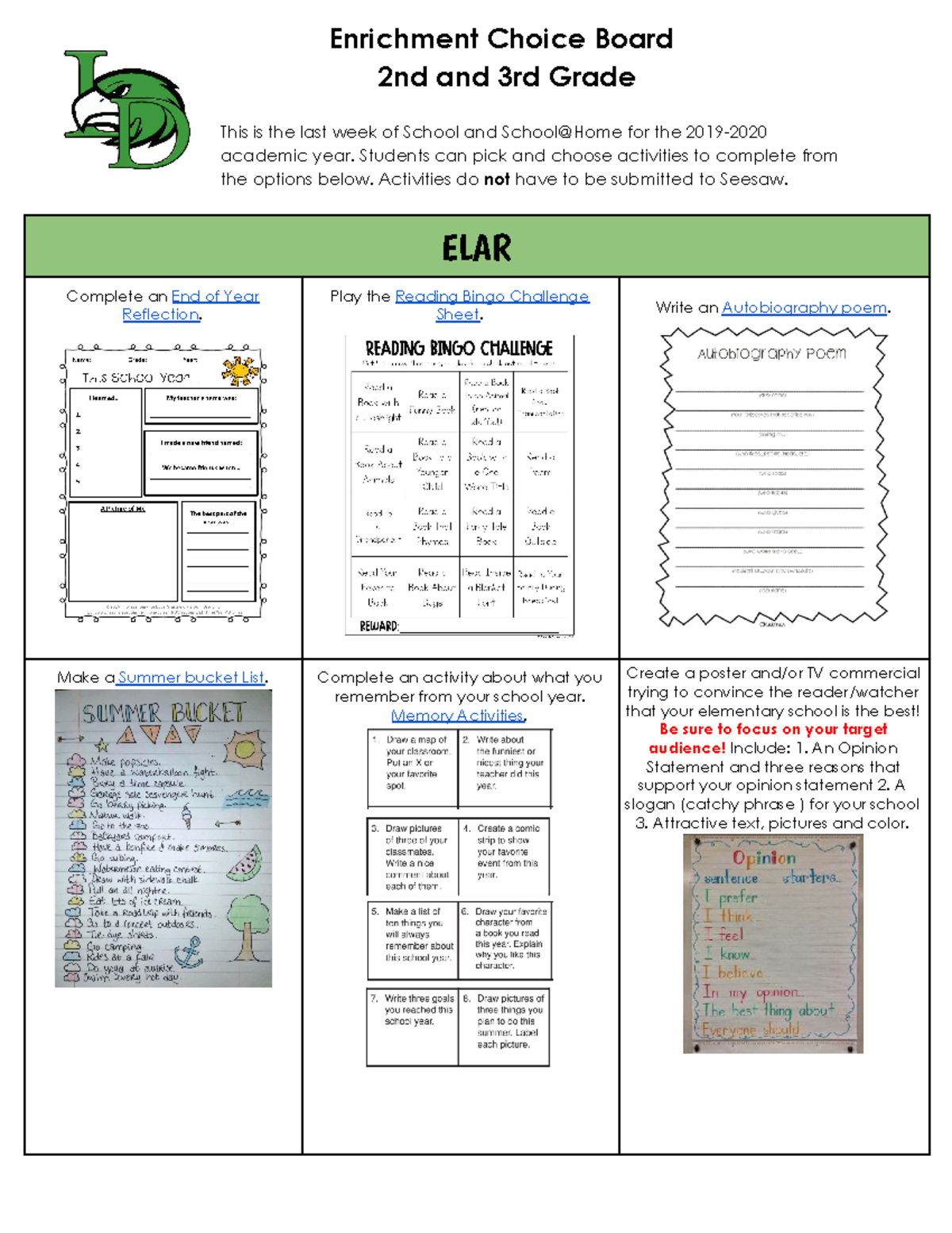 Houston vs. Lamar activity sheets-1.pdf - Enrichment Choice Board 2nd ...