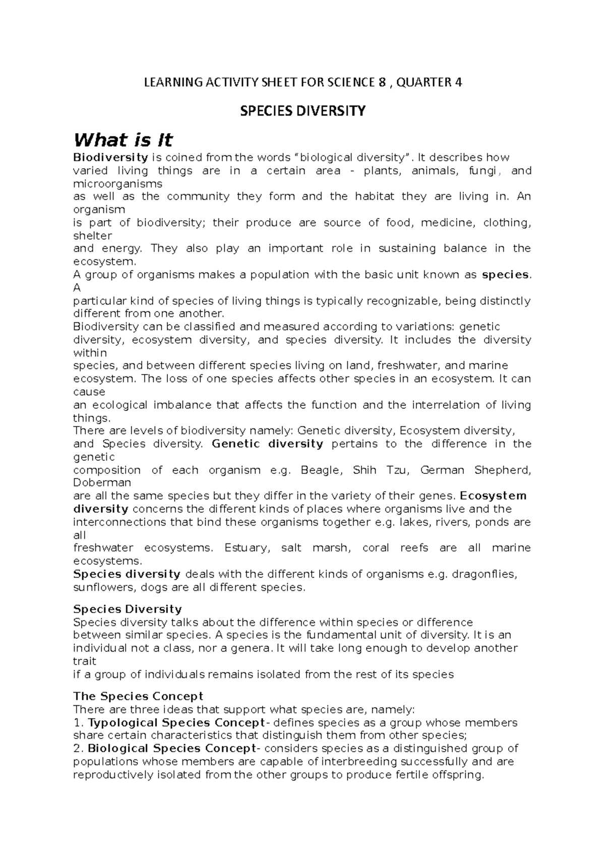 Learning Activity Sheet FOR Science 8 - LEARNING ACTIVITY SHEET FOR ...
