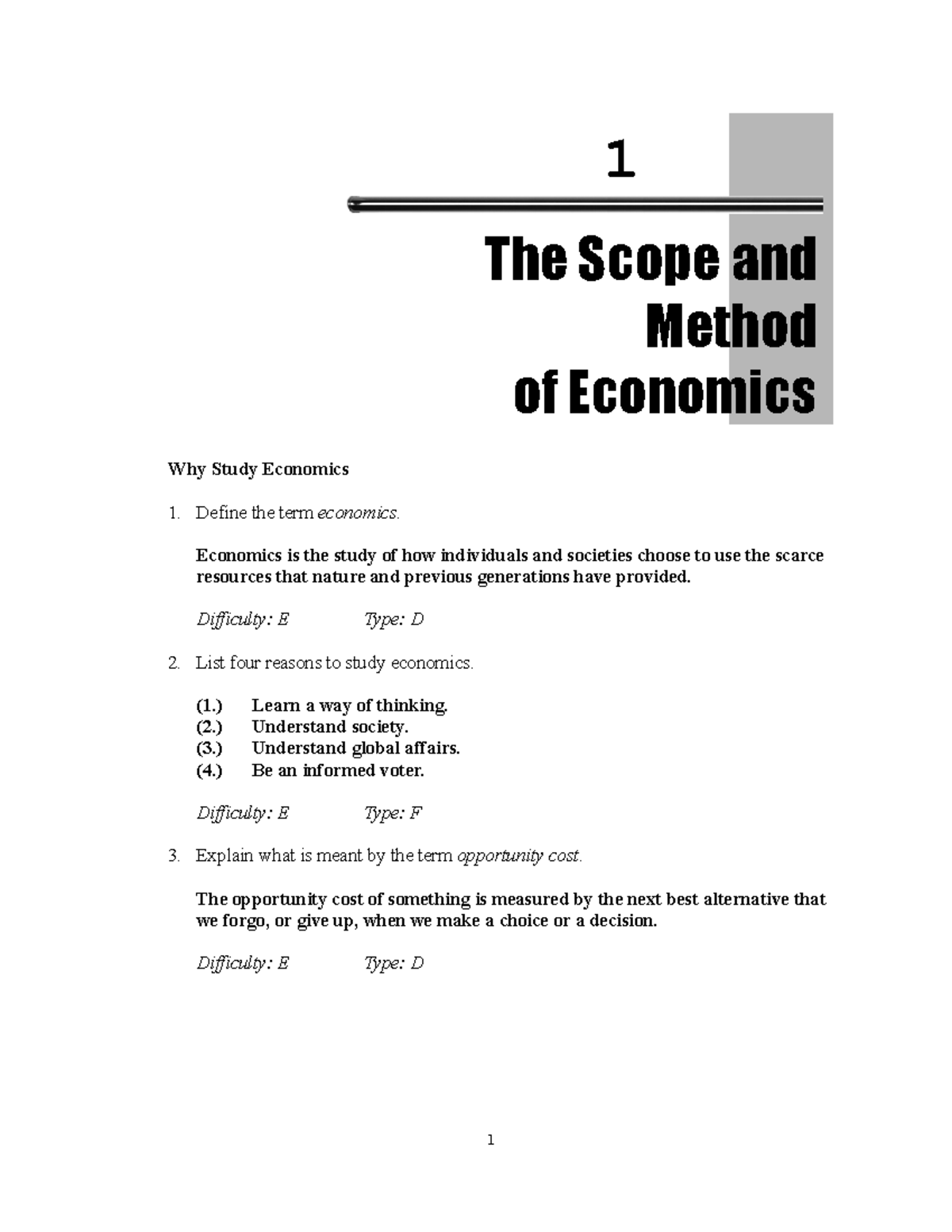 Chapter 1 - 1 The Scope and Method of Economics Why Study Economics ...