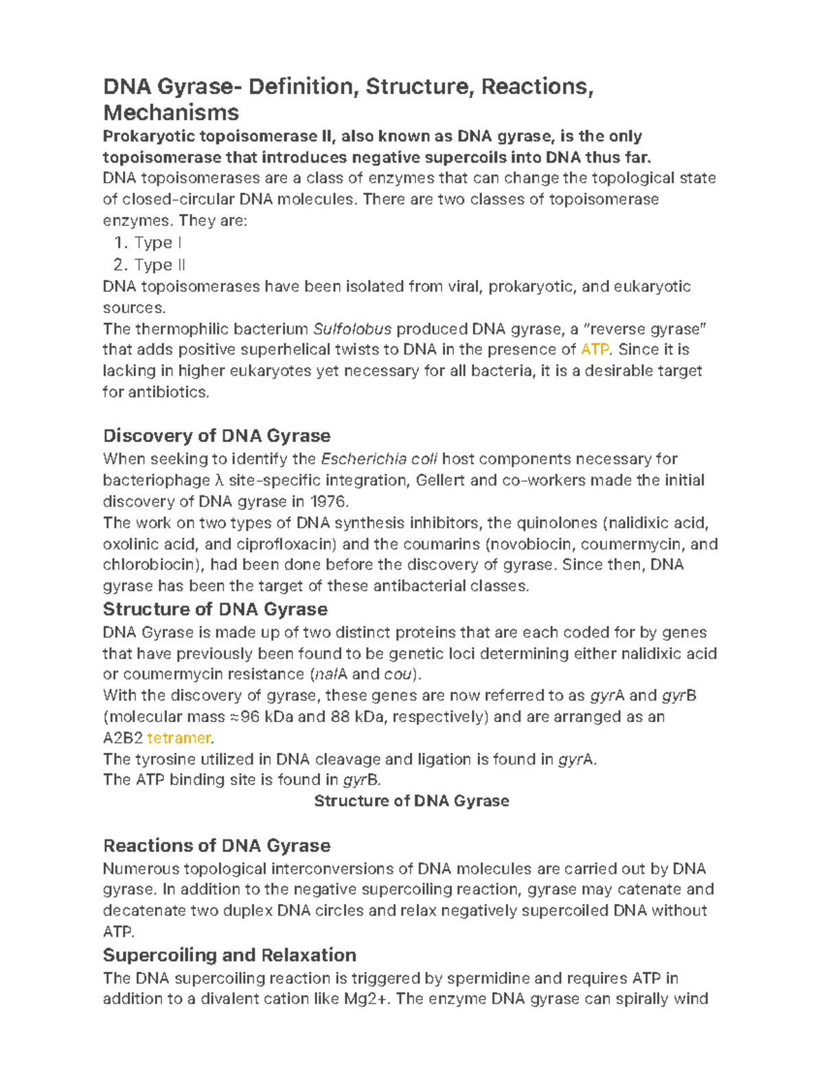 DNA Gyrase- Definition, Structure, Reactions, Mechanisms - 1. 2. DNA Gyrase- Definition ...