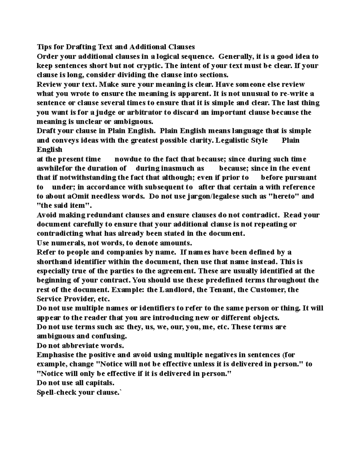 Tips for Drafting Text and Additional Clauses - 7525BEHK - LJMU - Studocu