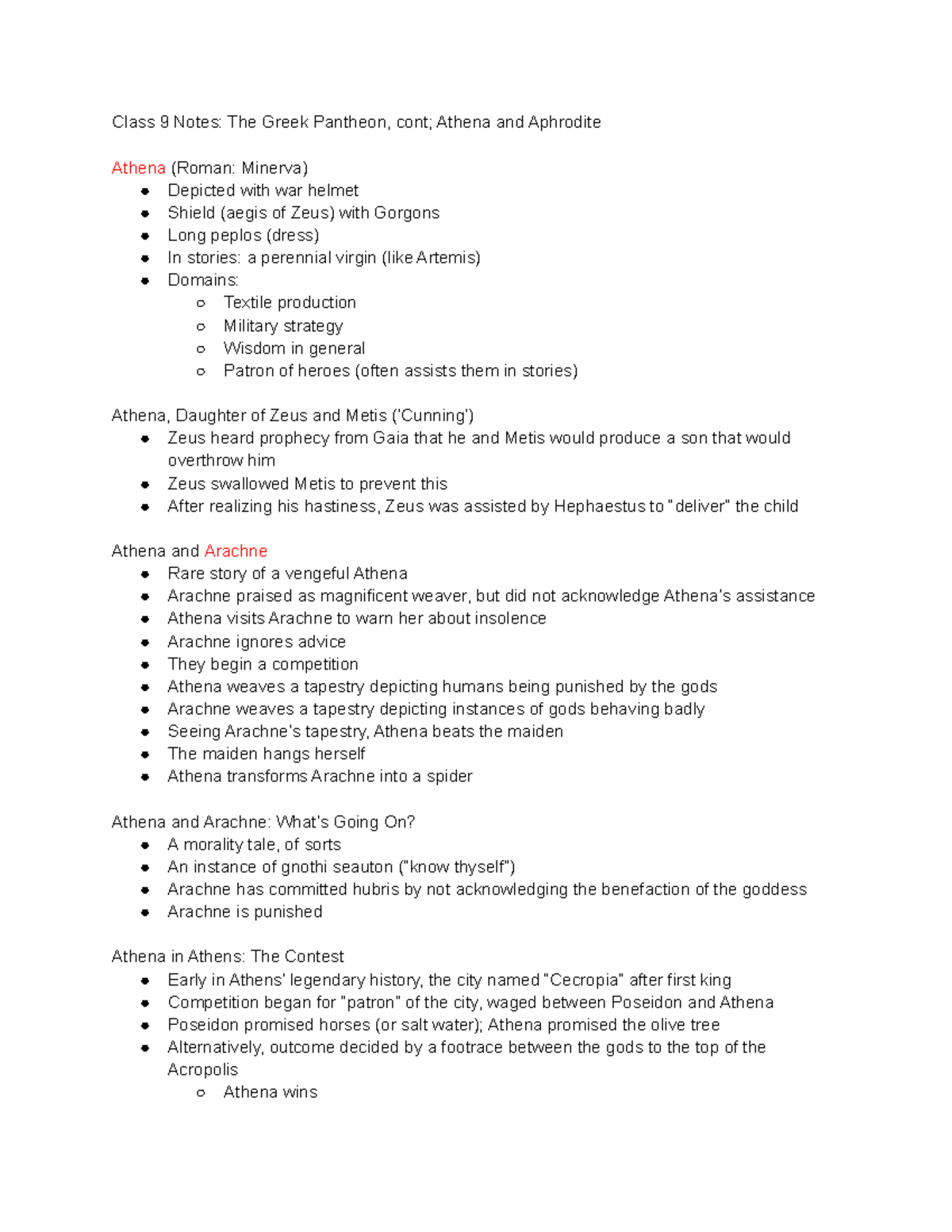 3/8 Class Notes - Athena and Aphrodite - Class 9 Notes: The Greek ...