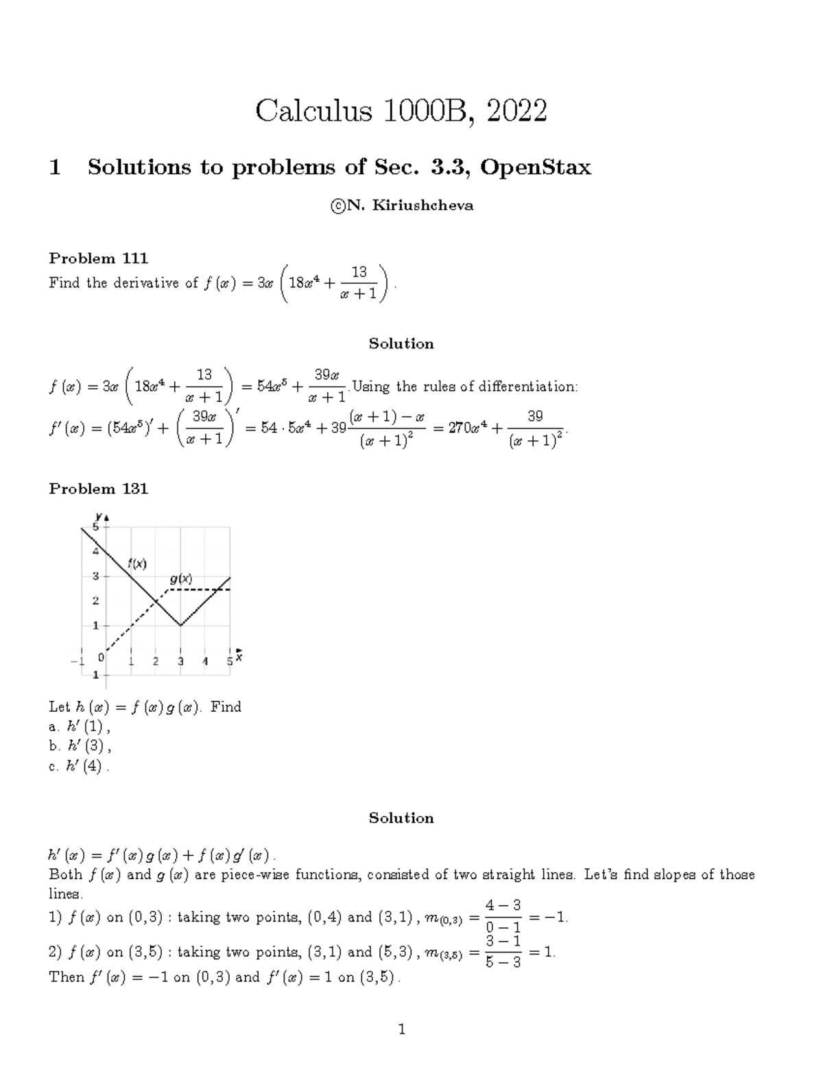 Sec3 3 problems 1 - N. Kiriushcheva - Calculus 1000B, 2022 1 Solutions ...