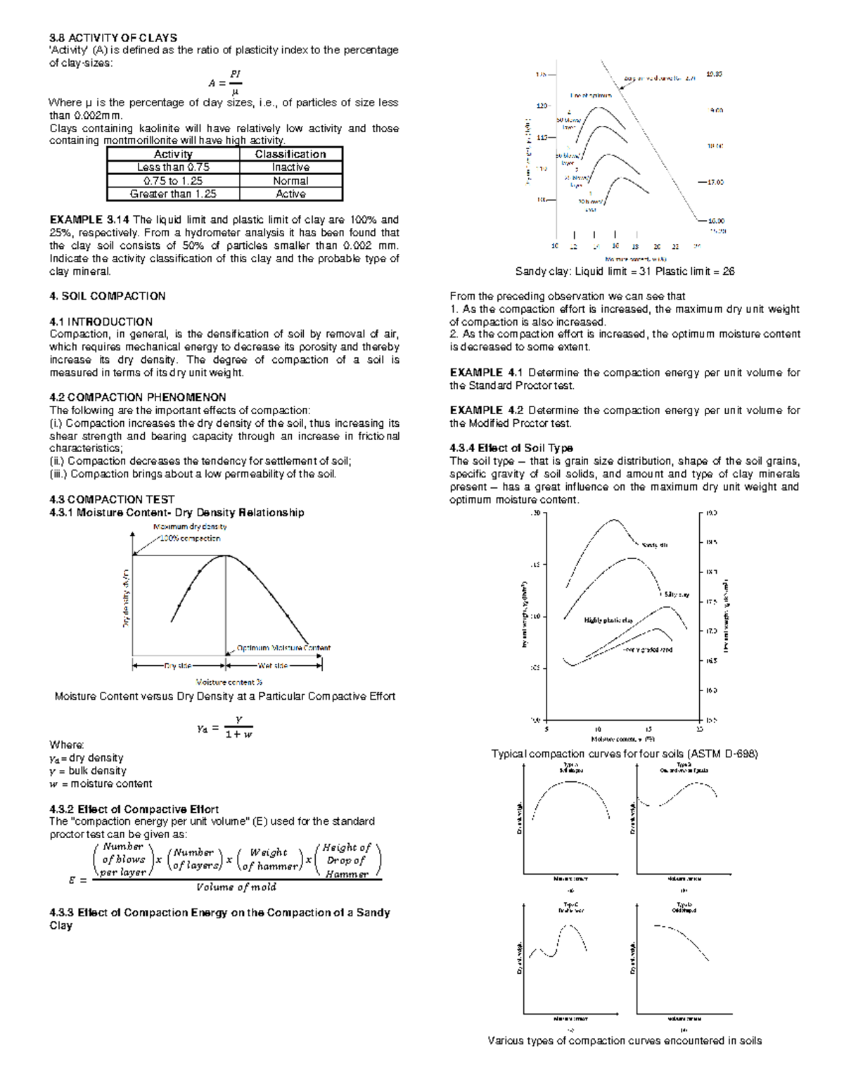 Lec4 Soil Mechanics Lec 2014-2015 - 3 ACTIVITY OF CLAYS Activity? (A) is defined as the ratio of ...