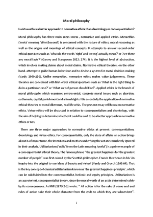 Utilitarianism Notes - UTILITARIANISM an example of a normative moral ...