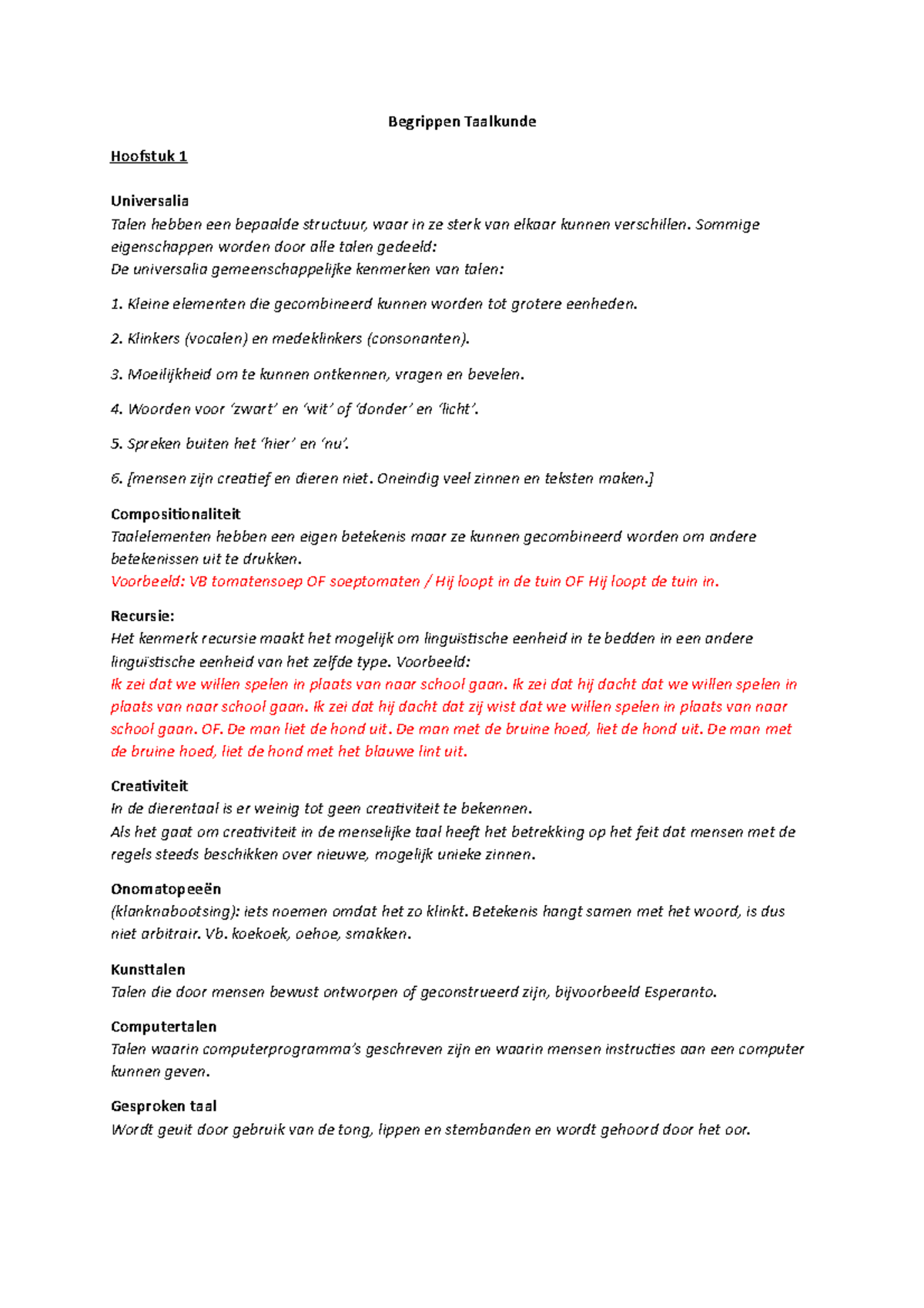 Taalkunde begrippenlijst - Begrippen Taalkunde Hoofstuk 1 Universalia ...