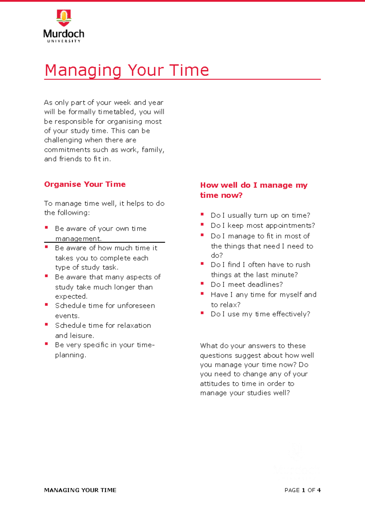 Managing Your Time - worksheet - Managing Your Time As only part of ...