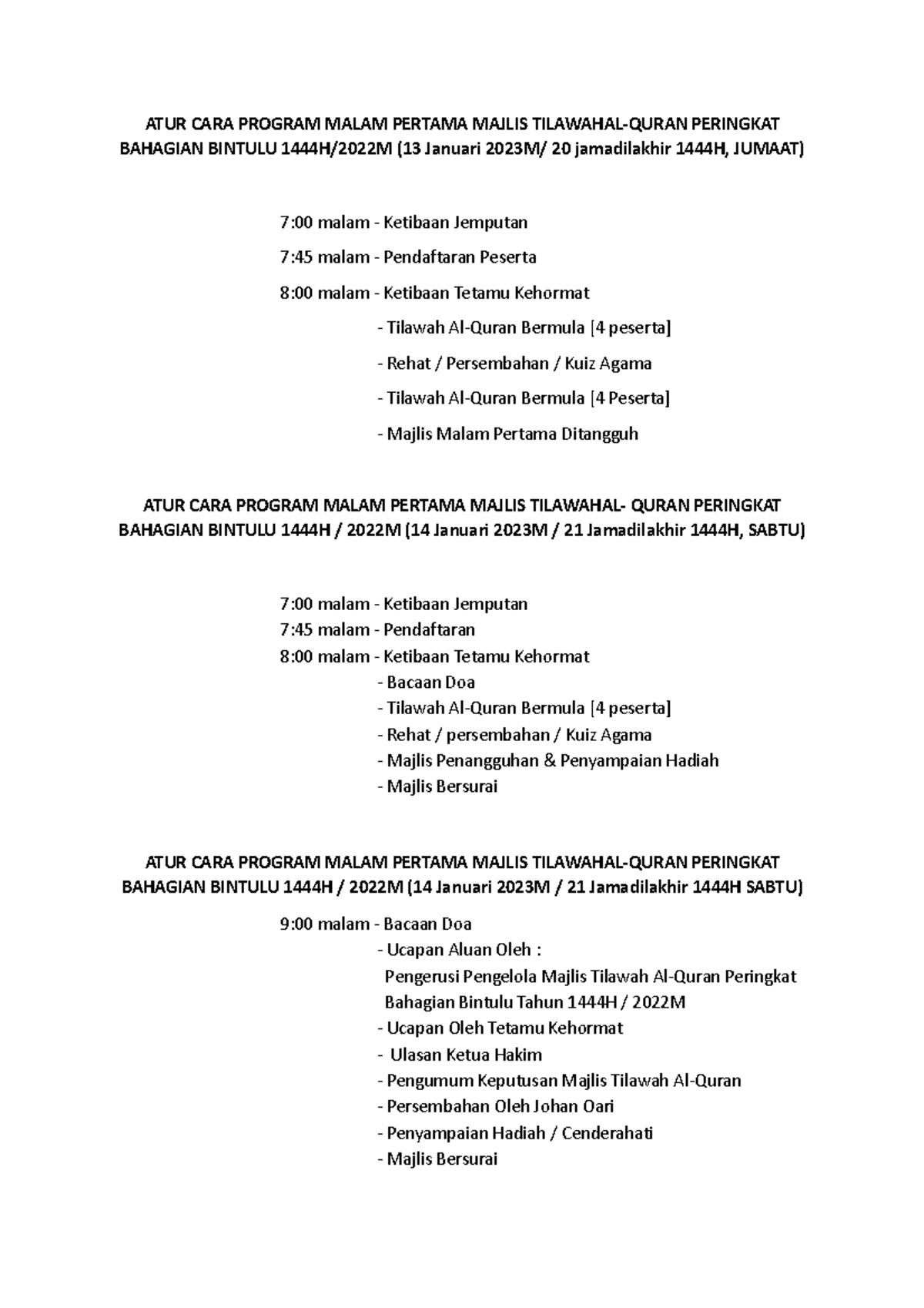 ATUR CARA Program Malam Pertama Majlistilawahal - ATUR CARA PROGRAM ...