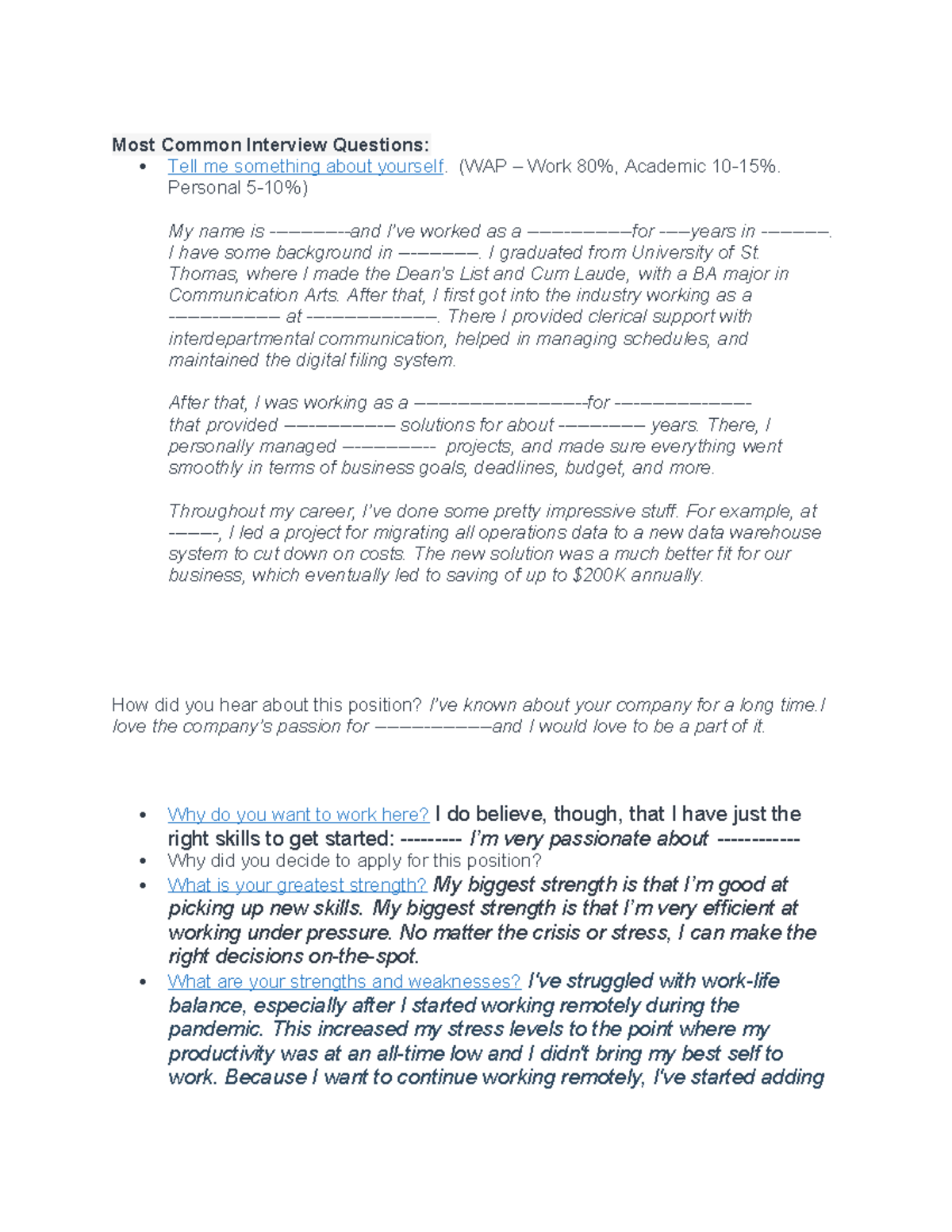 Interview Qand A - Most Common Interview Questions: Tell me something ...