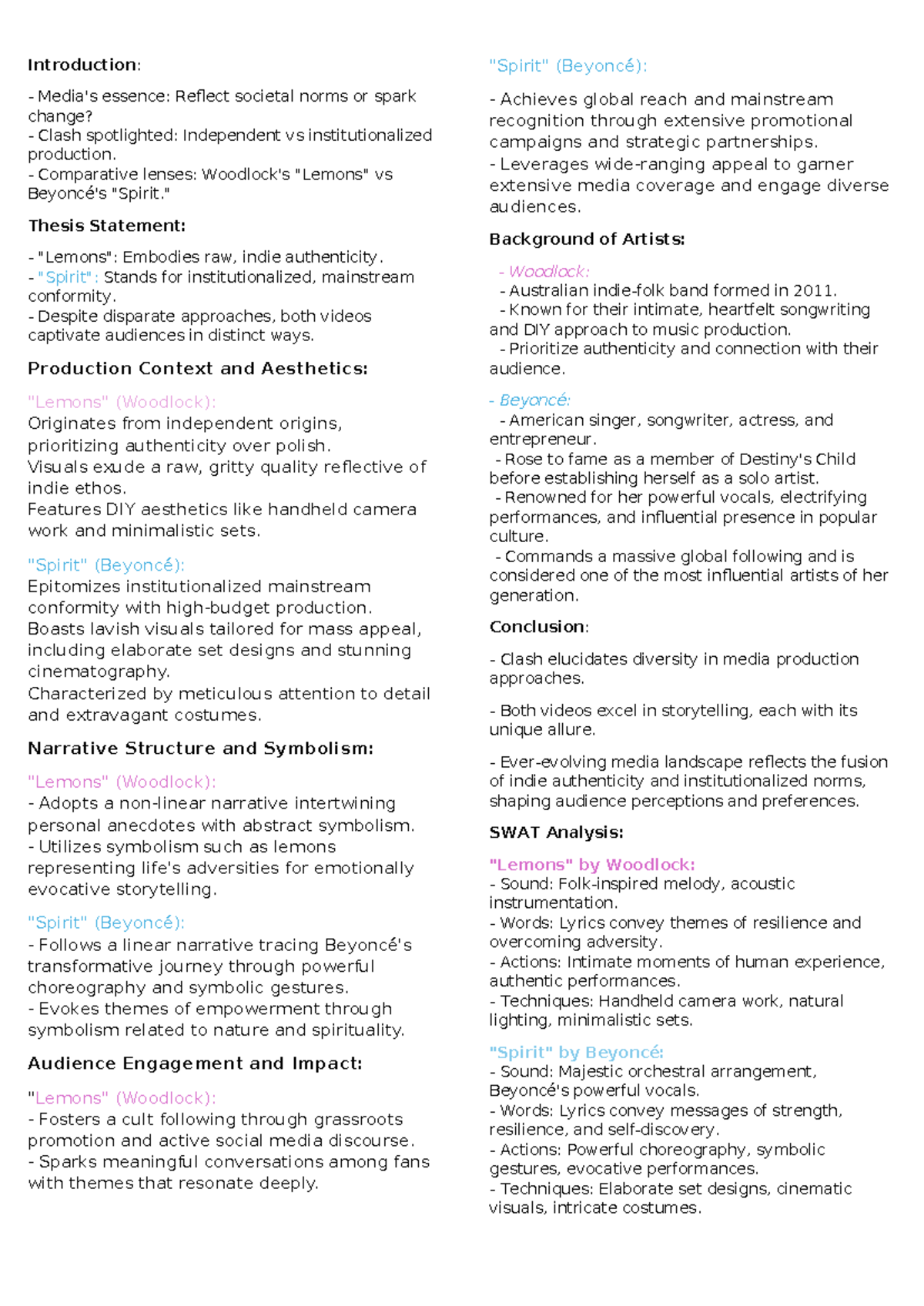 Media cheat sheet - Introduction: - Media's essence: Reflect societal ...