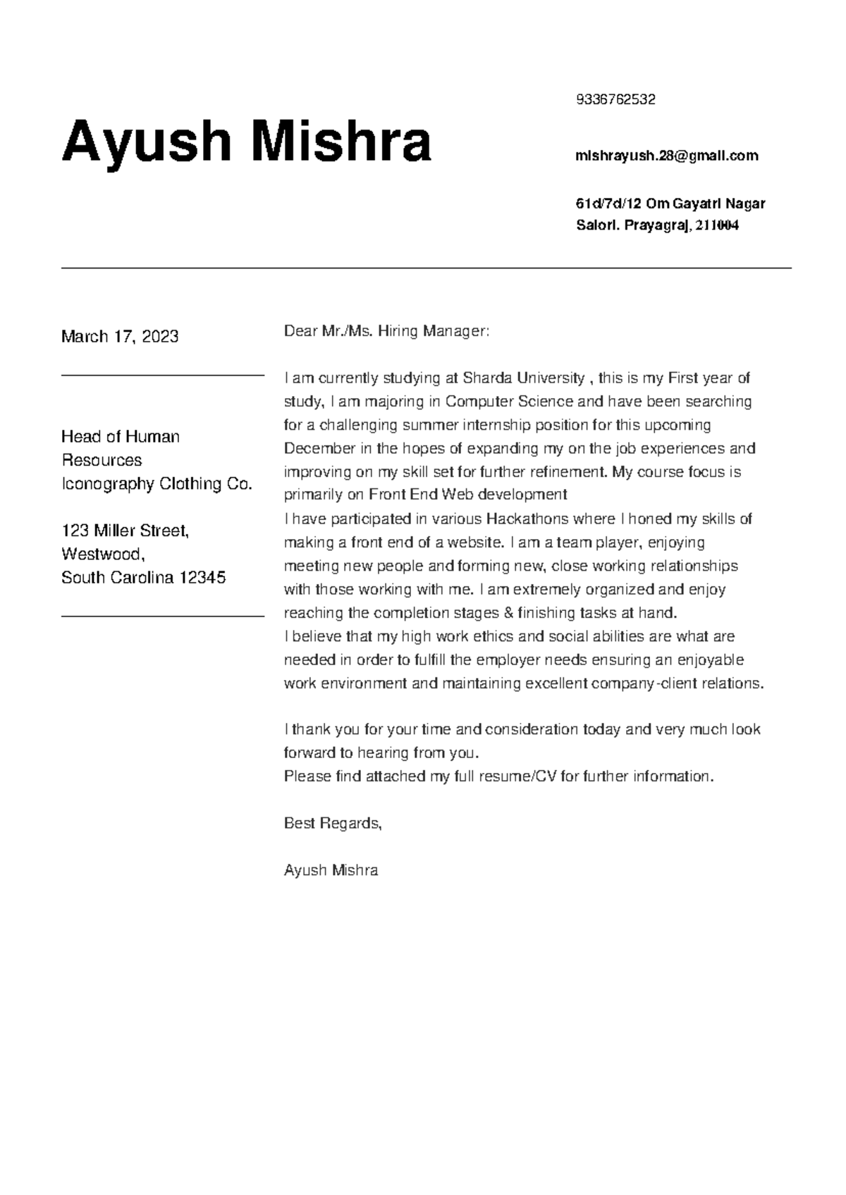 Ayush Mishra - hjhb - 9336762532 Ayush Mishra mishrayush@gmail 61d/7d ...