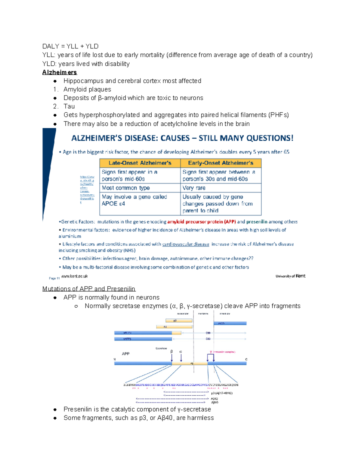 Week 11 - alzheimers - DALY = YLL + YLD YLL: years of life lost due to ...