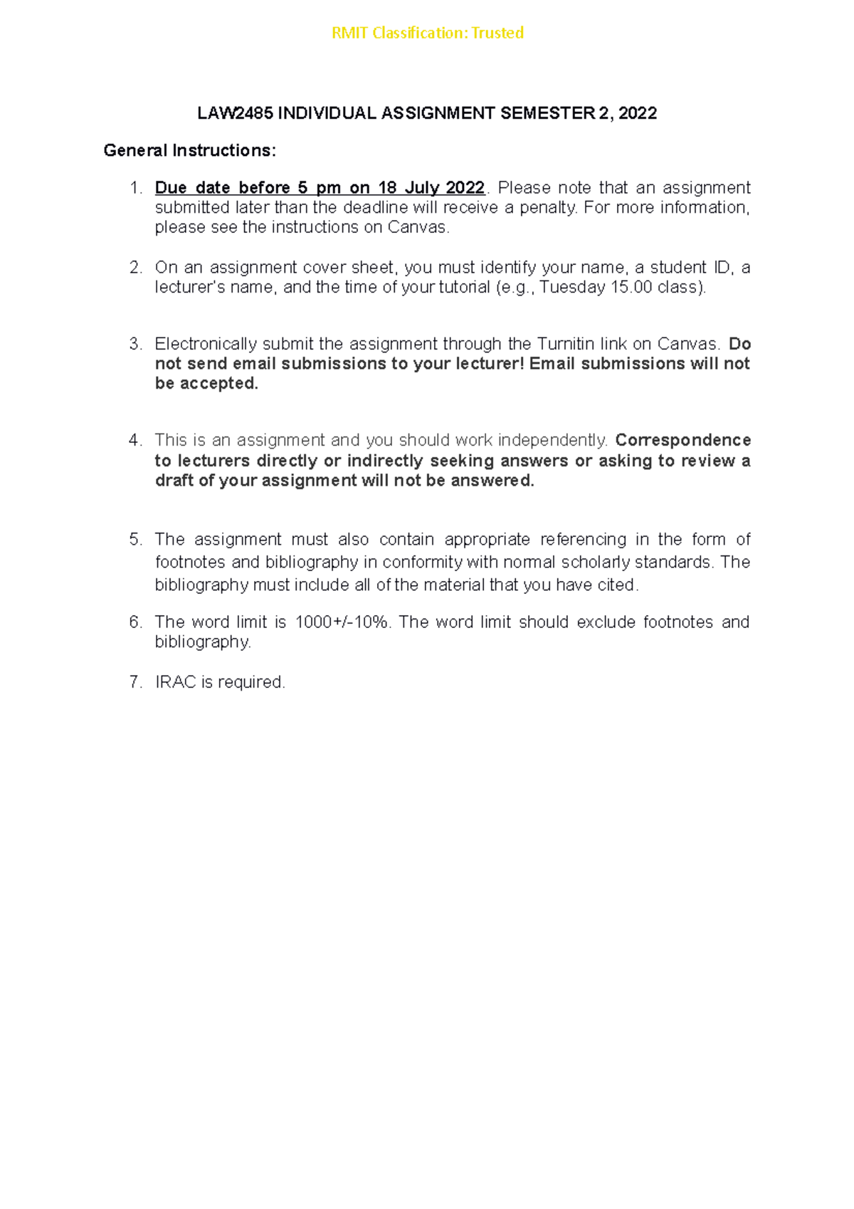 LAW2485 Individual Assignment One Semester 2 2022 - LAW2485 INDIVIDUAL ASSIGNMENT SEMESTER 2 ...