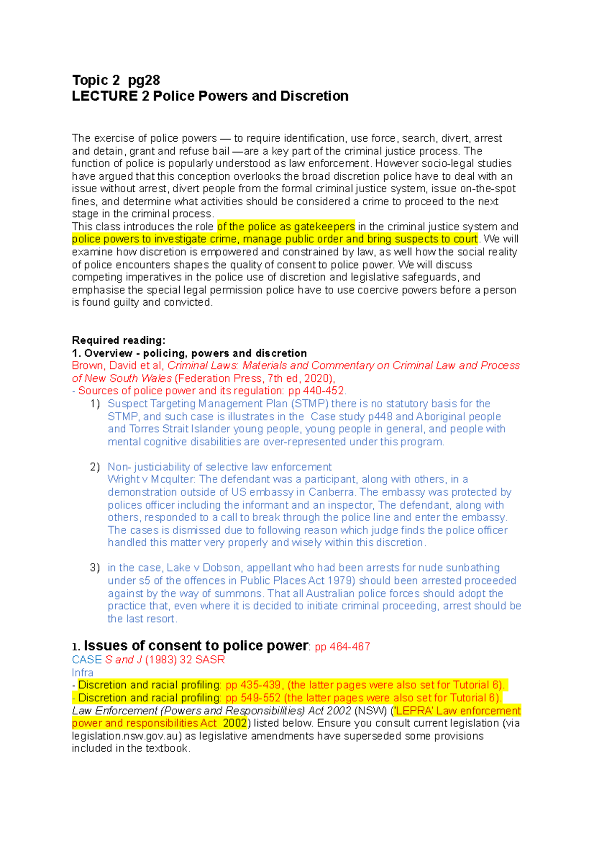 Lecture 2 - Topic 2 pg LECTURE 2 Police Powers and Discretion The ...