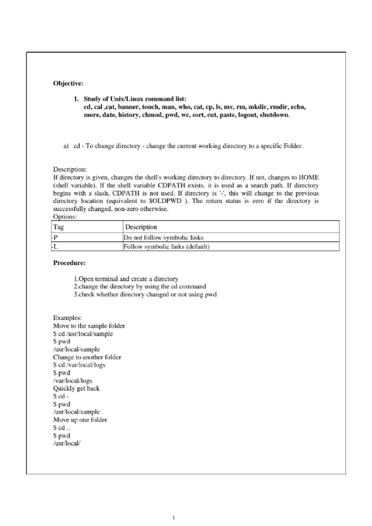 FOSS-1( First HALF) - Notes - Objective: 1. Study of command list: cd ...