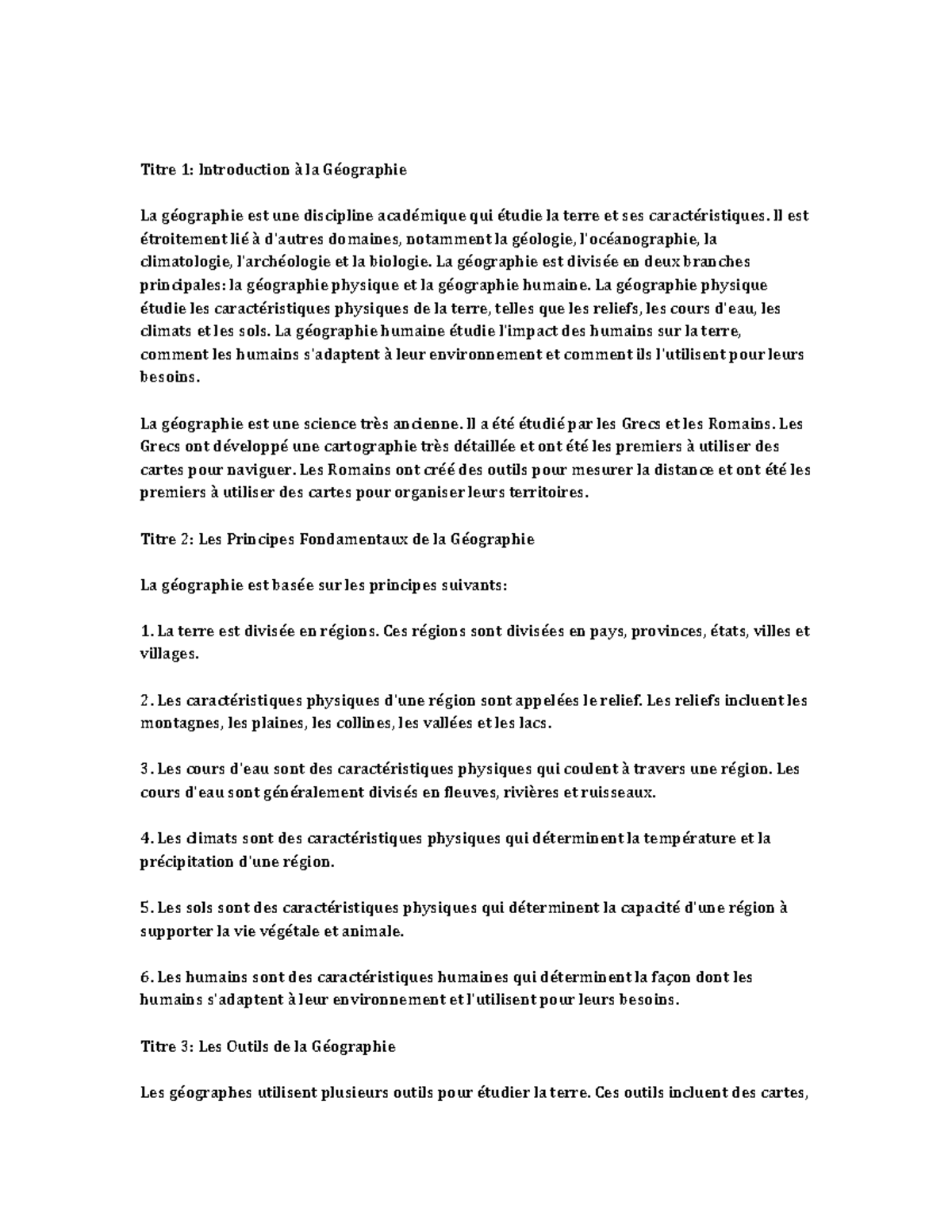 Geography - Titre 1: Introduction à la Géographie La géographie est une ...