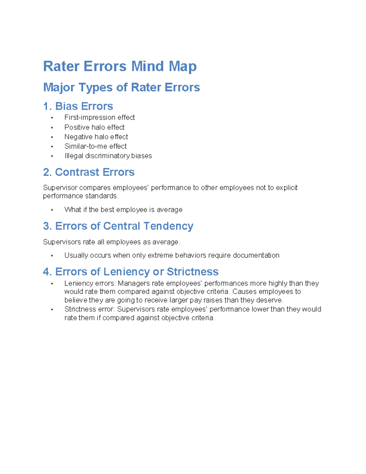 Rater Errors Mind Map - Summary م. ادارة الموارد البشرية - Rater Errors Mind Map Major Types of ...